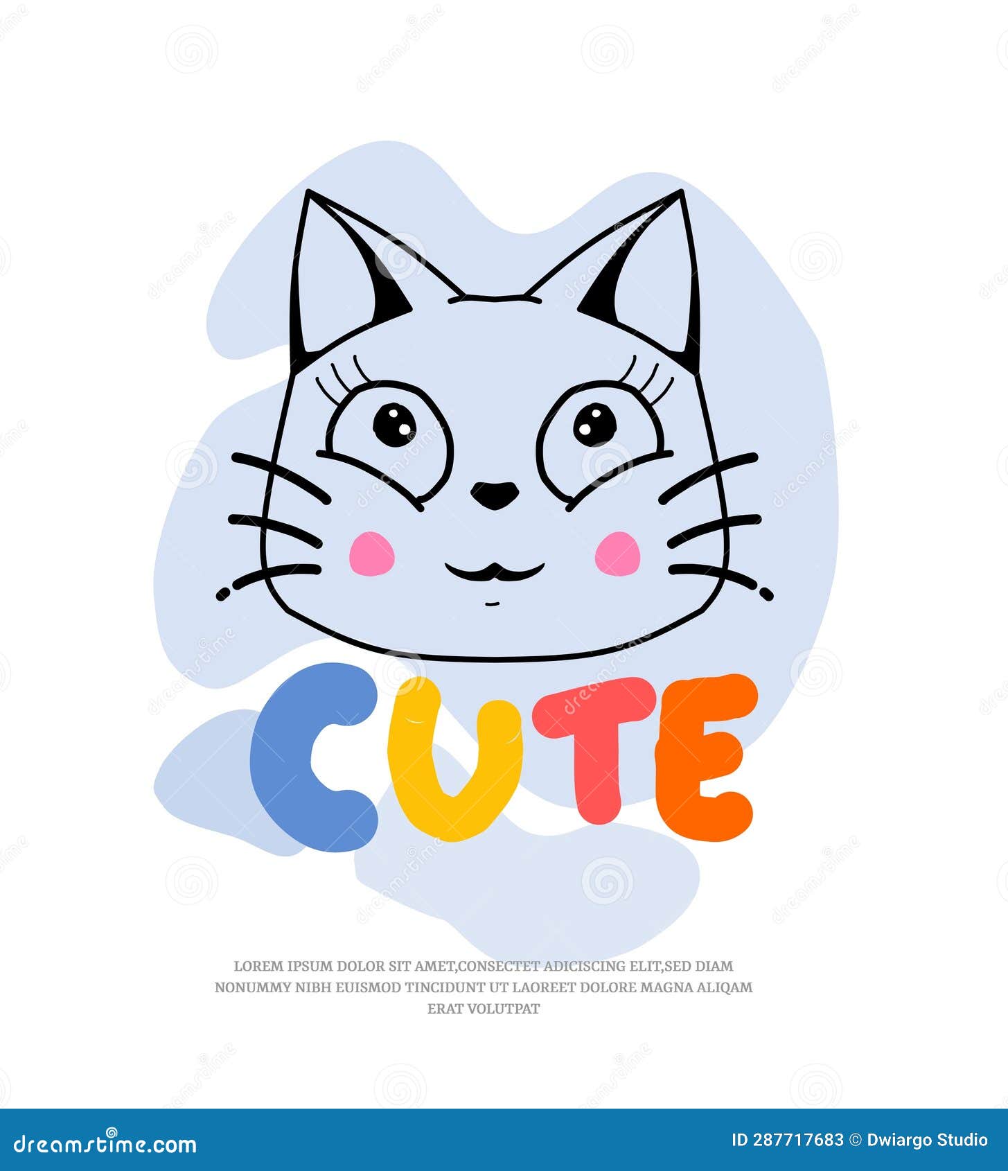 Cute Head Cat Simple Illustration Stock Illustration - Illustration of ...