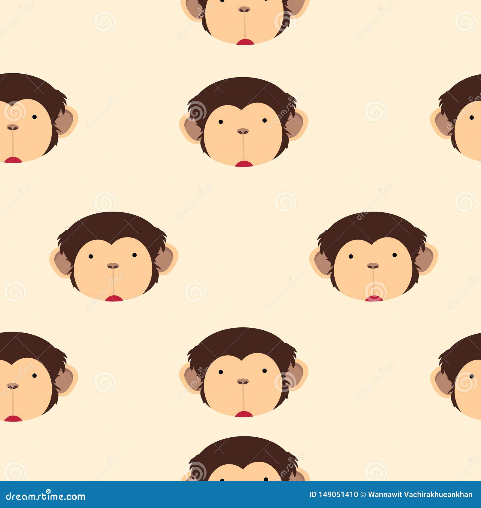Cute Head Monkey Cartoon Seamless Pattern Stock Vector - Illustration ...