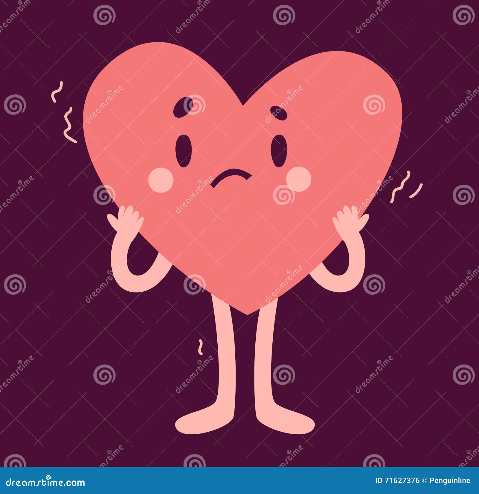 Cute Heart Character stock vector. Illustration of fear - 71627376