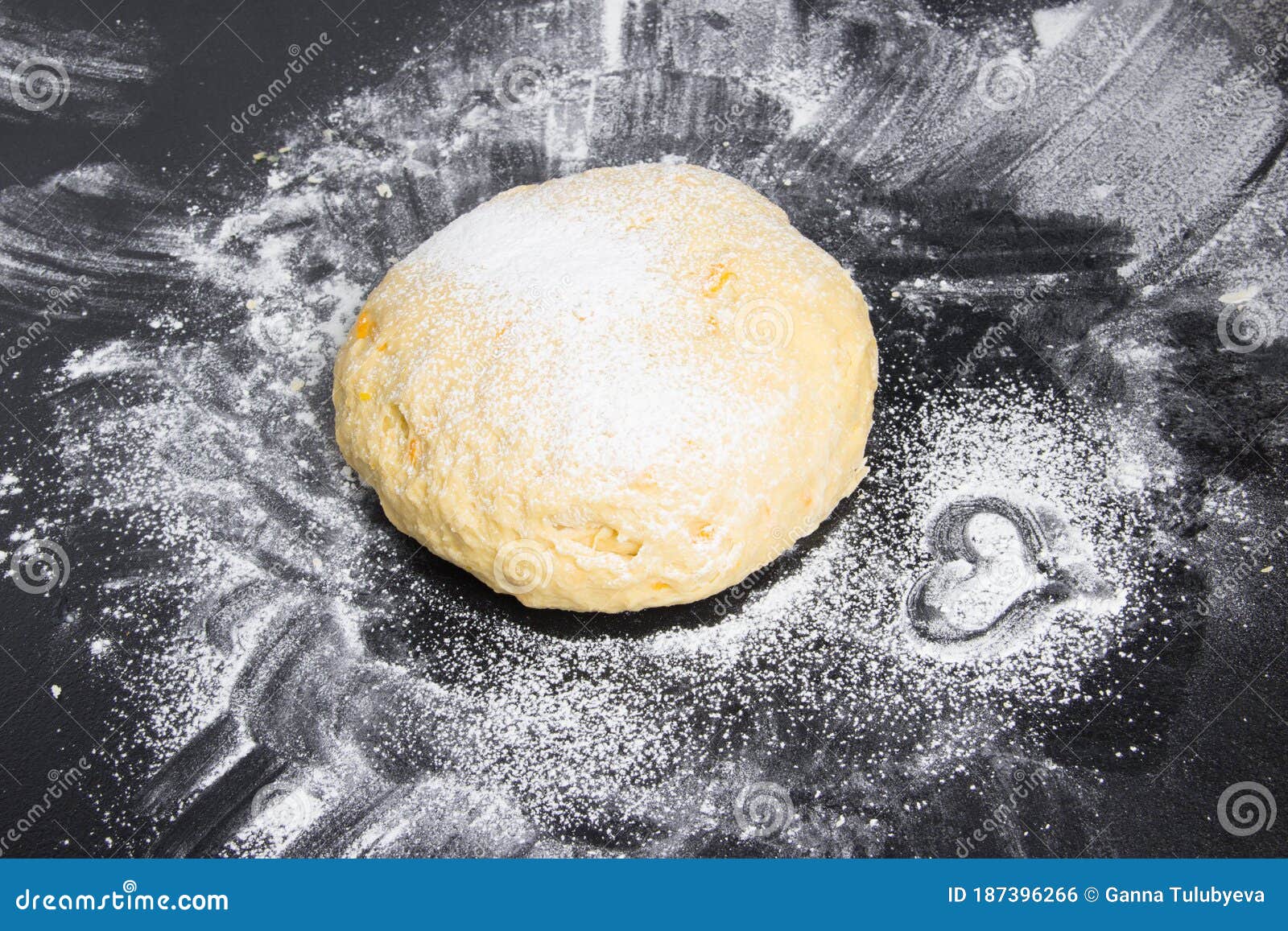 Cute Heart on the Flour Near Dough Stock Photo - Image of bake, table ...