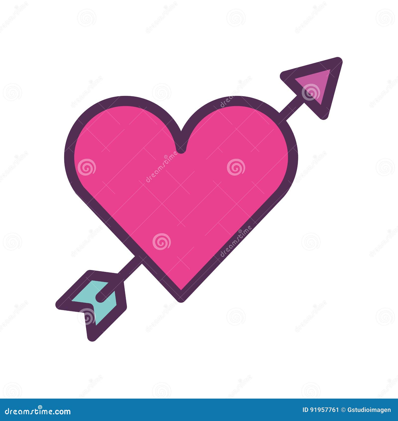 Cute heart love with arrow stock vector. Illustration of pictogram ...