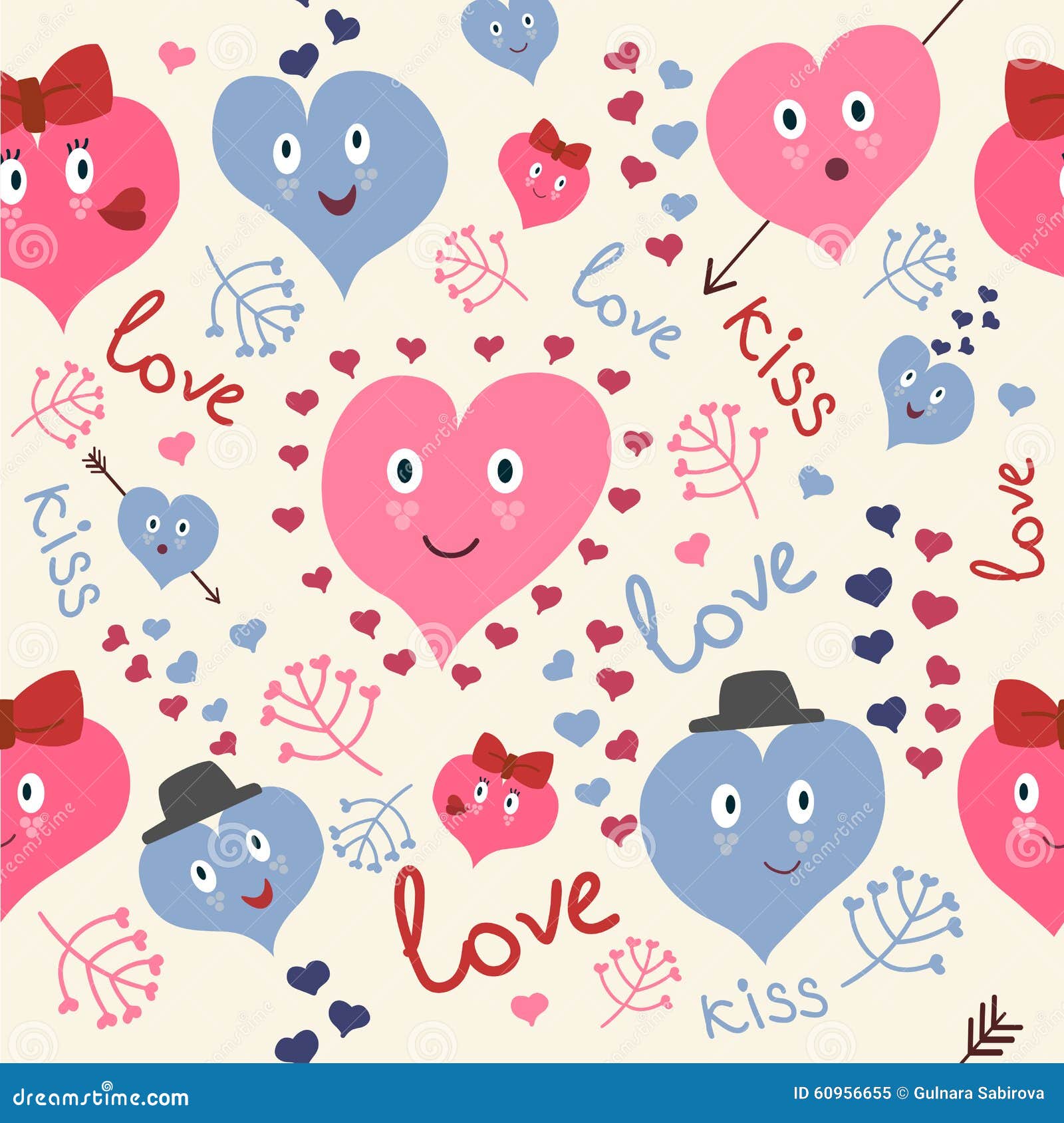Cute Hearts Seamless Pattern Stock Vector - Illustration of marriage ...