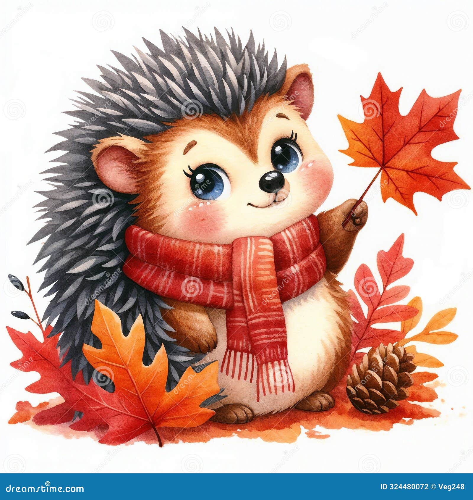 Cute Hedge with Autumn Leaves on White Background. AI Stock ...