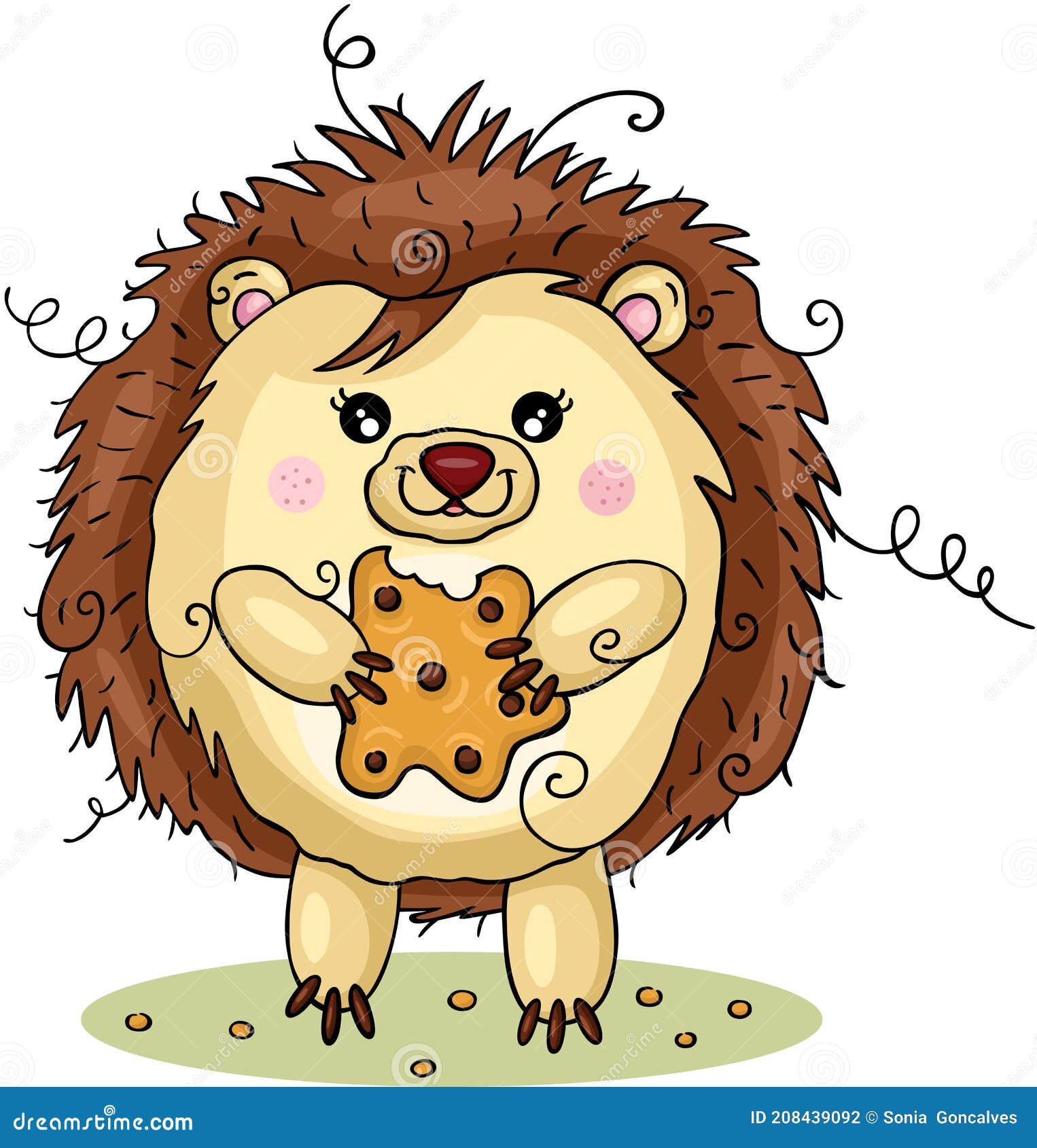 Cute Hedgehog Eating a Cookie Stock Vector - Illustration of delicious ...