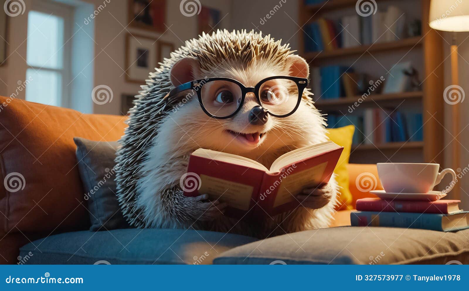 Cute Hedgehog Reading Book at Home Stock Illustration - Illustration of ...