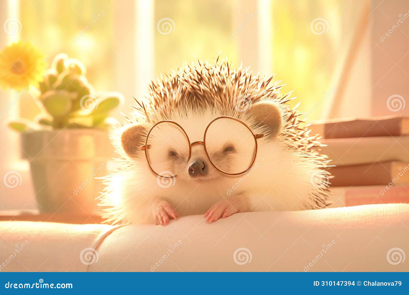 Cute Hedgehog with Round Glasses Sitting on Sofa Stock Photo - Image of ...