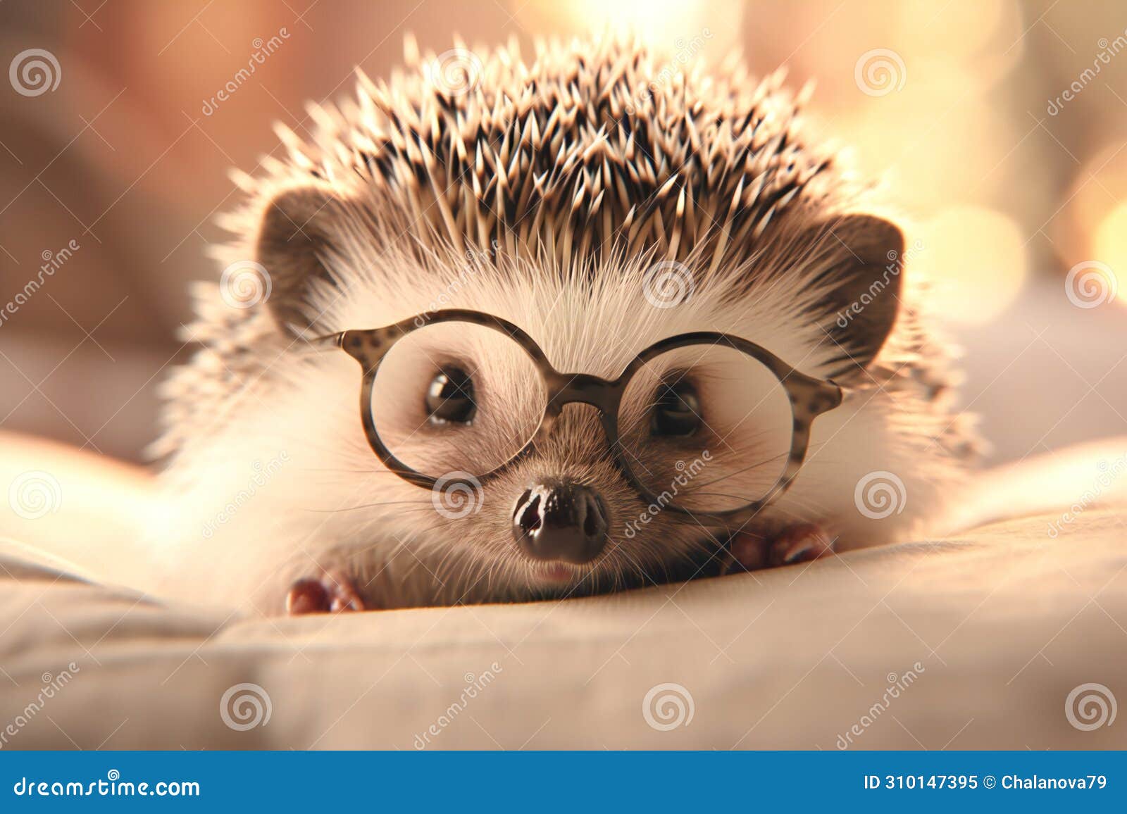 Cute Hedgehog with Round Glasses Sitting on Sofa Stock Image - Image of ...
