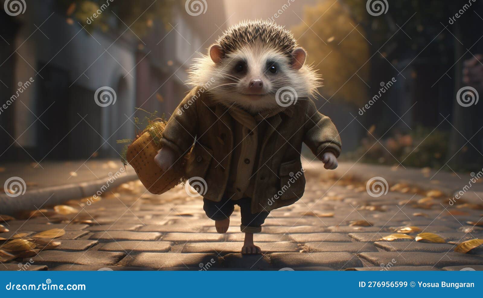 Cute Hedgehog Running, Digital Art Illustration, Generative AI Stock ...