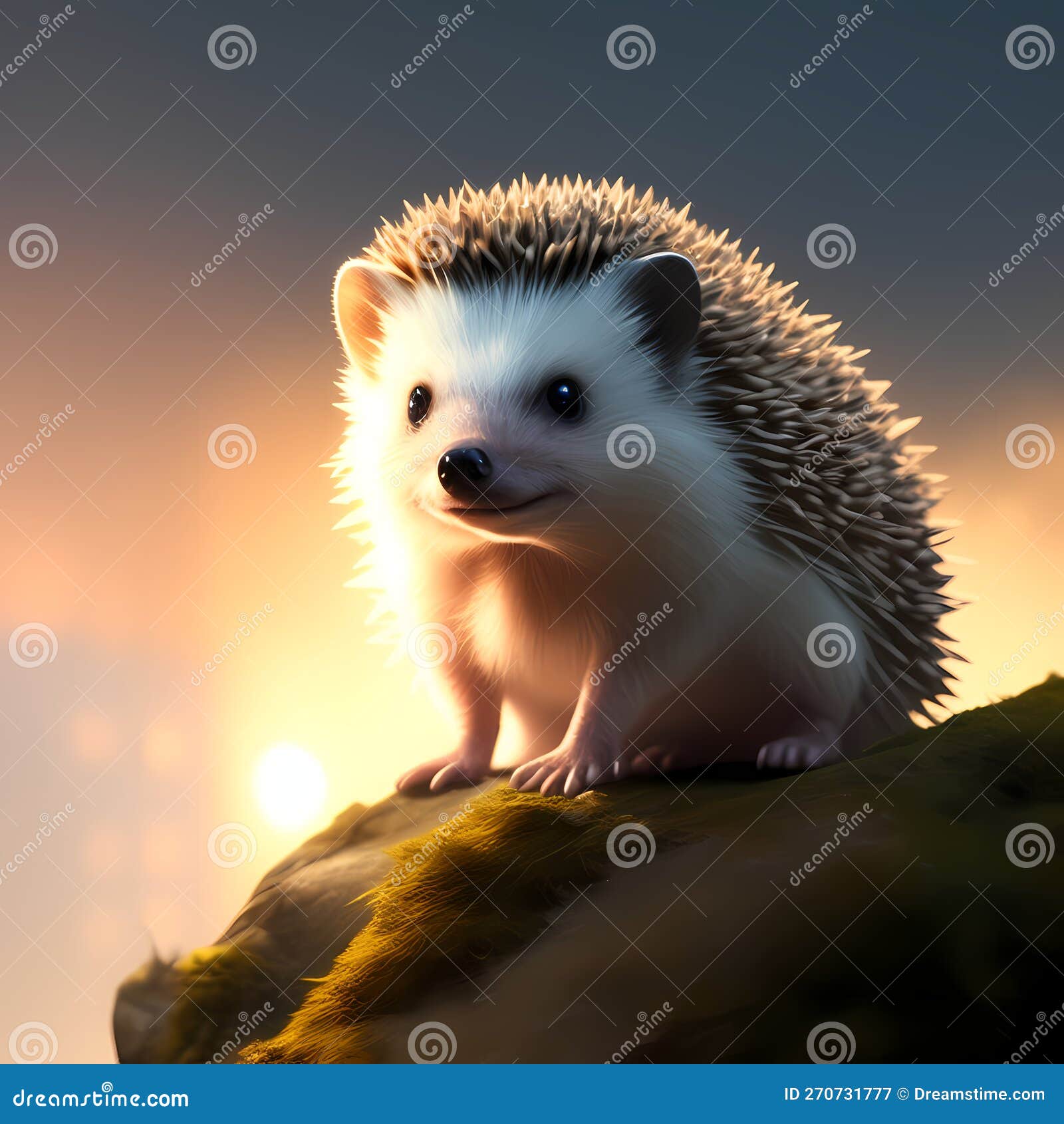 Cute Hedgehog Sitting on a Rock with the Sun and a Sky in the ...
