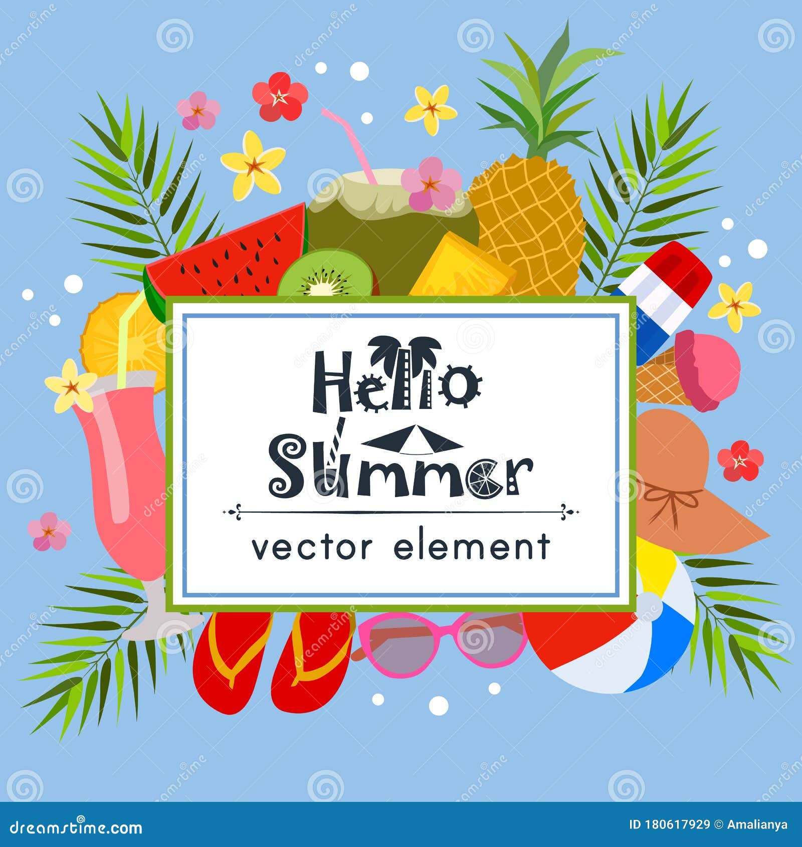 Cute Hello Summer Card Treats Design Stock Vector - Illustration of ...