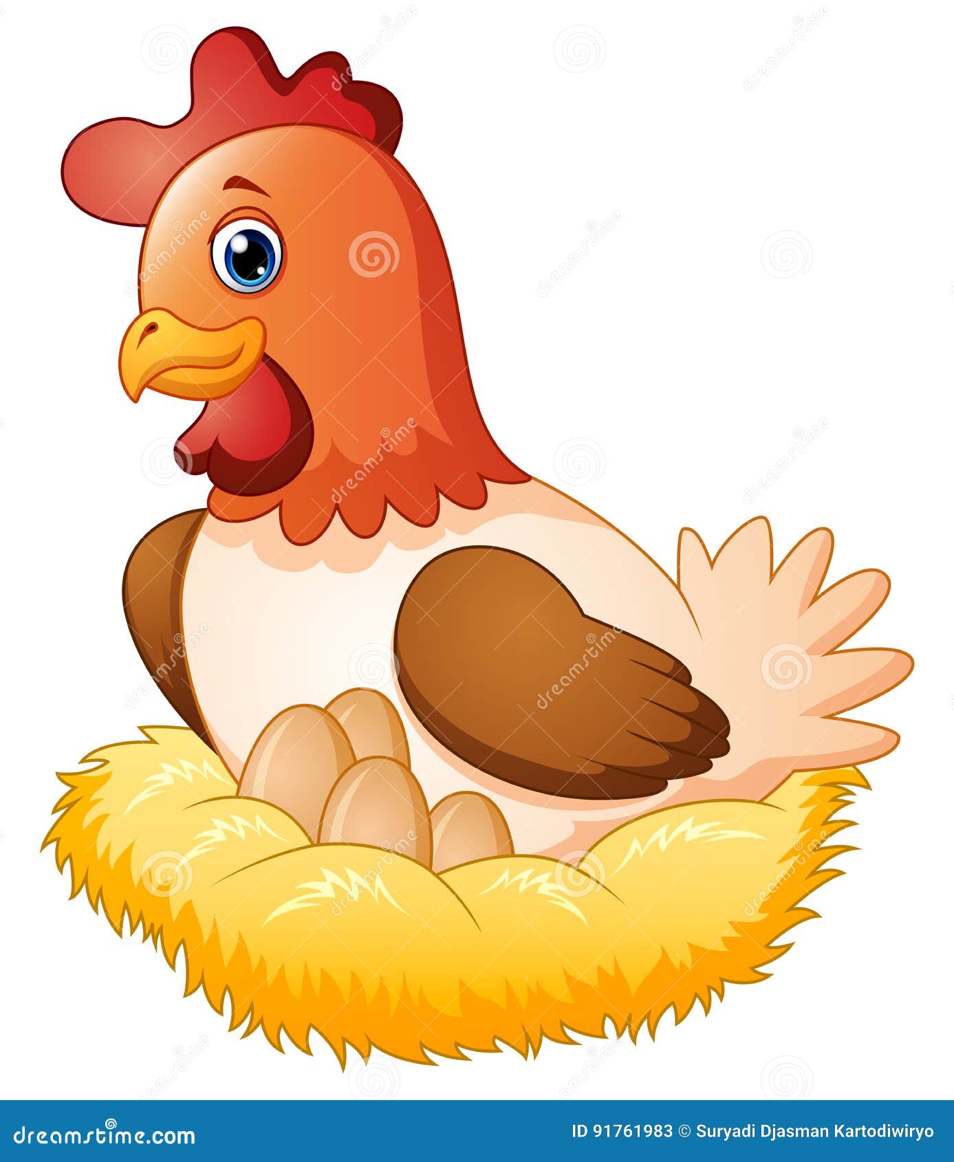 Cute Hen Brooding Her Egg Cartoon Vector | CartoonDealer.com #111533581