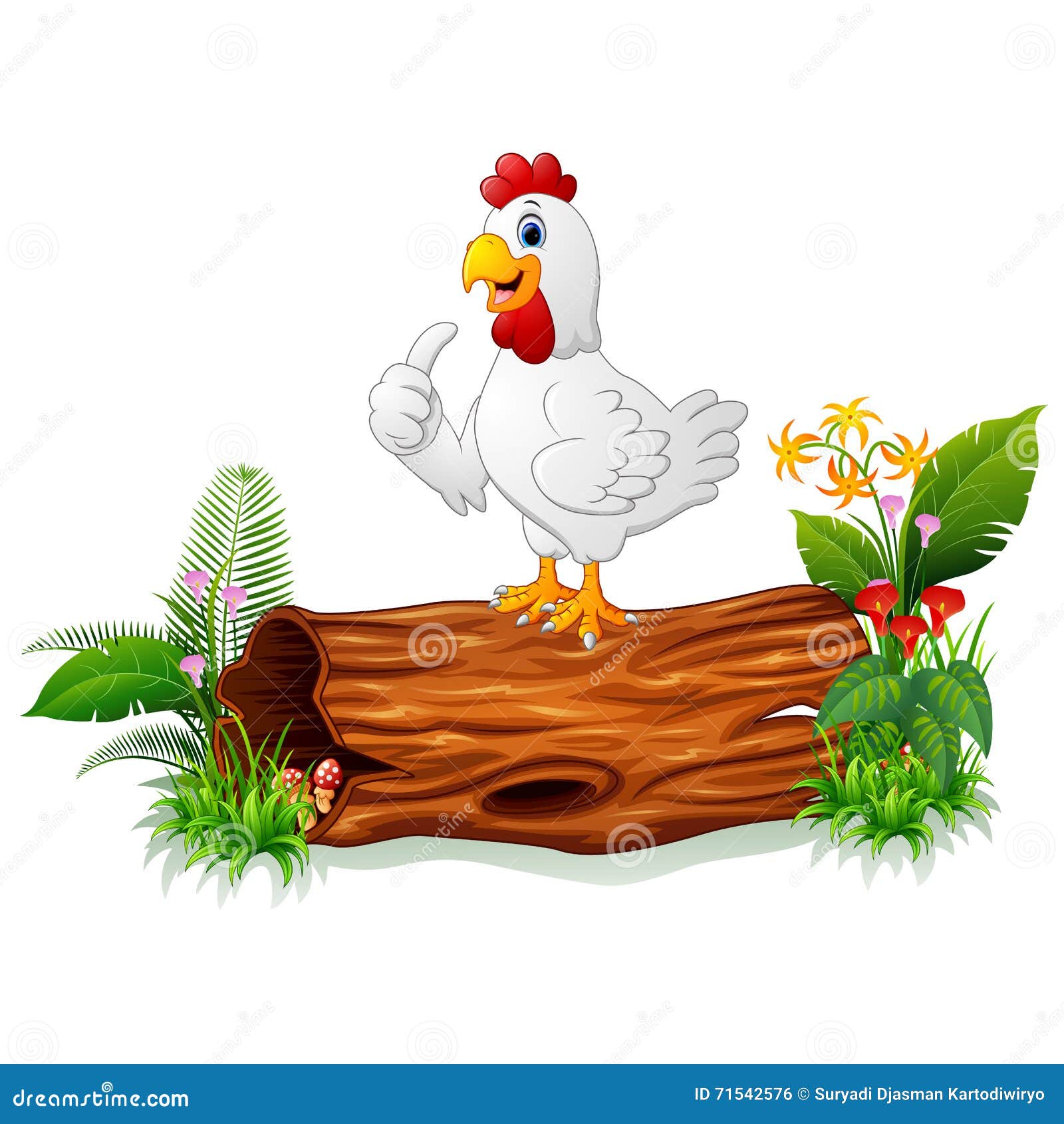 Cute Hen Posing on Tree Trunk Stock Vector - Illustration of farm ...