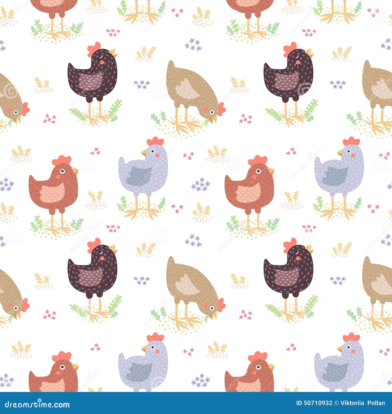 Cute Hens Vector Seamless Pattern Stock Vector - Illustration of ...