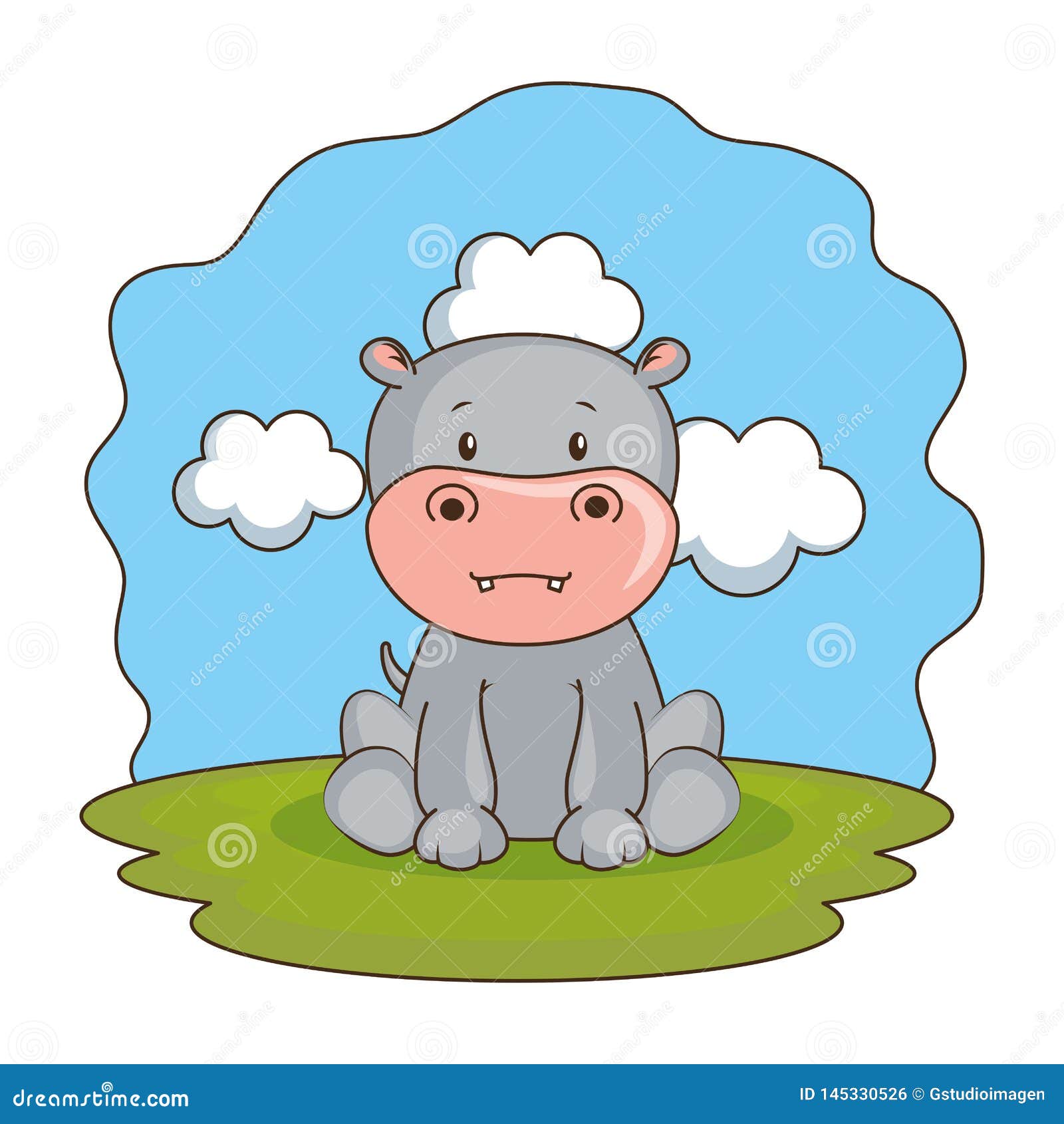 Cute hippo in the camp stock illustration. Illustration of little ...