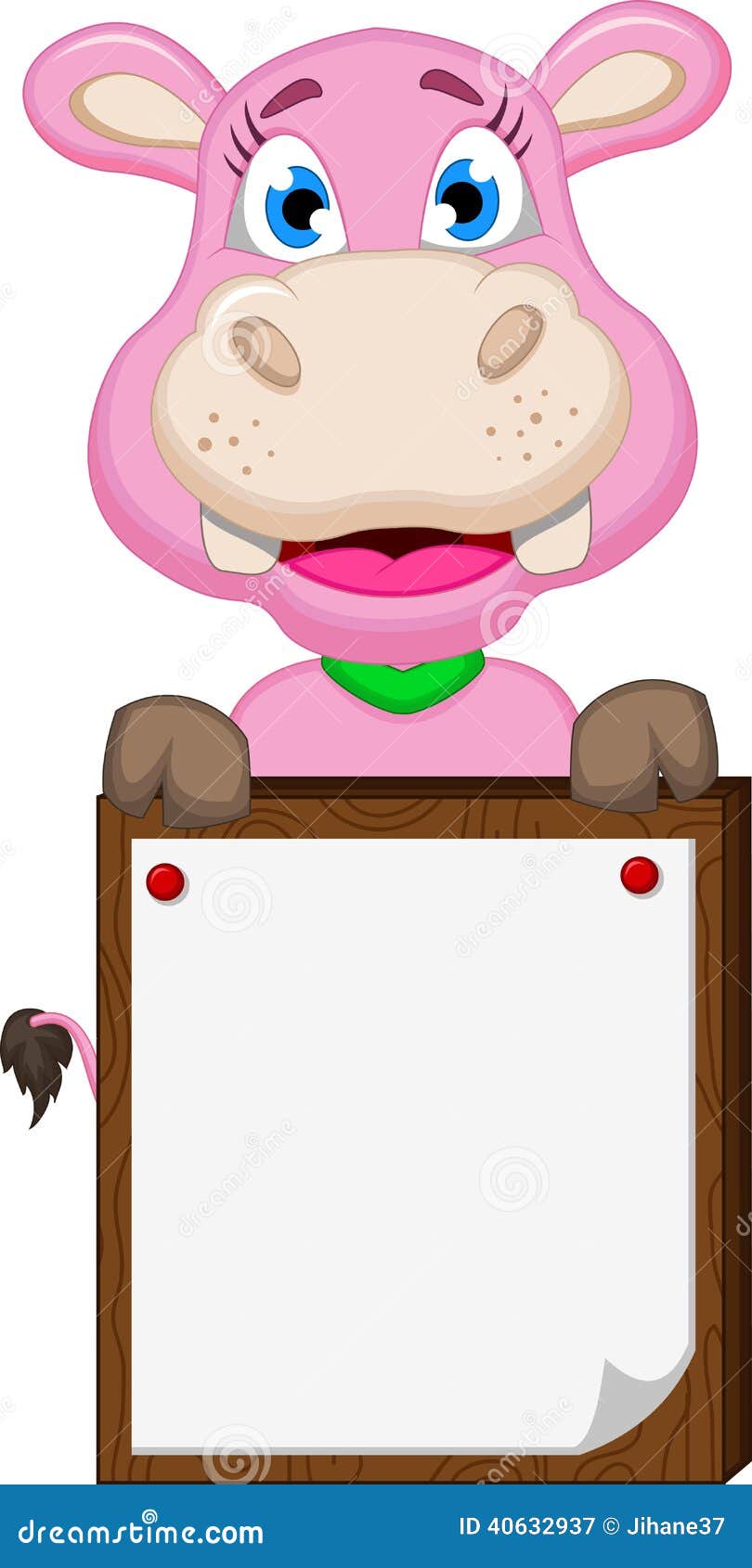 Cute Hippo Cartoon with Blank Sign Stock Illustration - Illustration of ...