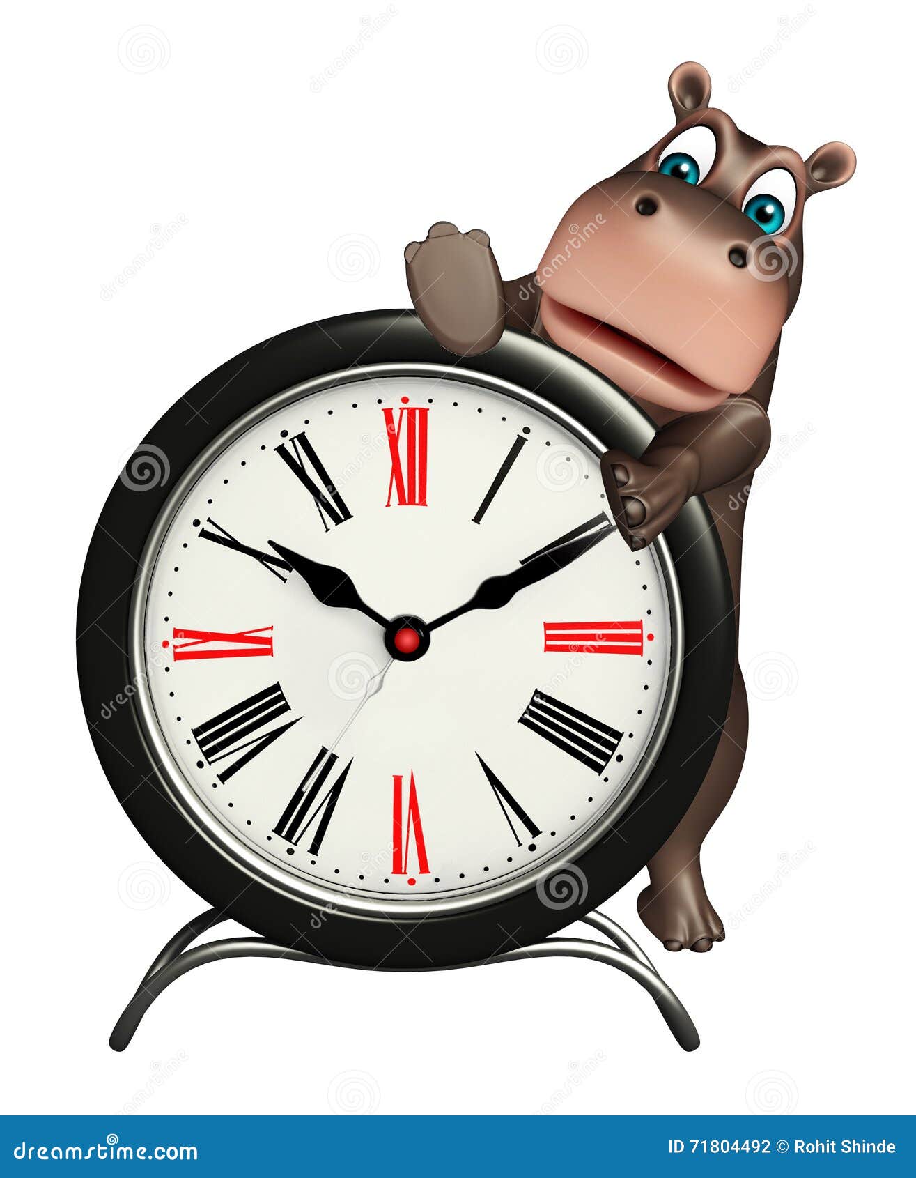 Cute Hippo Cartoon Character with Clock Stock Illustration ...
