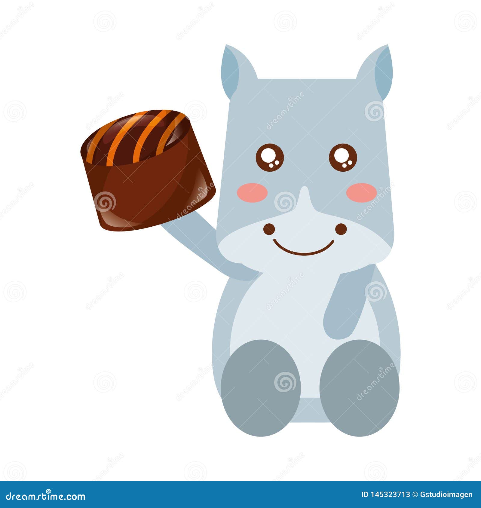 Cute Hippo with Chocolate Sweet Bonbon Stock Vector - Illustration of ...