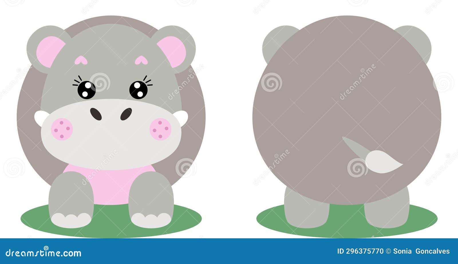 Cute Hippo on Front and Back Position Stock Illustration - Illustration ...