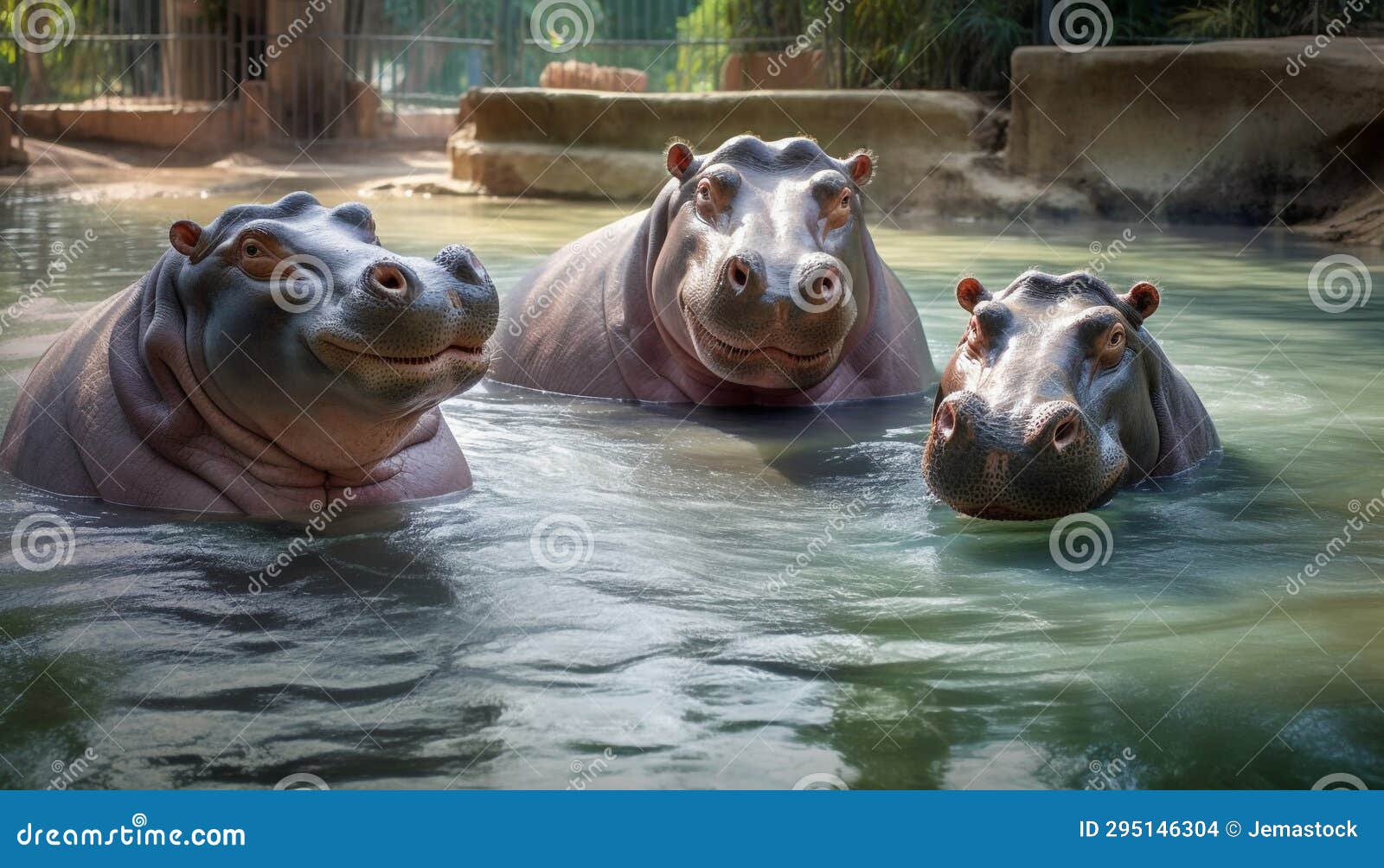 Cute Hippopotamus Calf Smiling, Looking at Camera, Wet in Pond ...