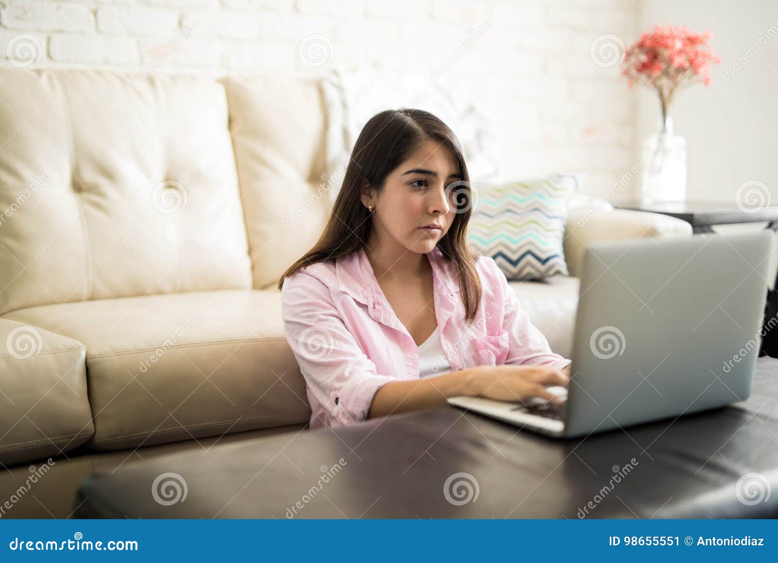 Cute Hispanic Working in Her Computer Stock Image - Image of female ...