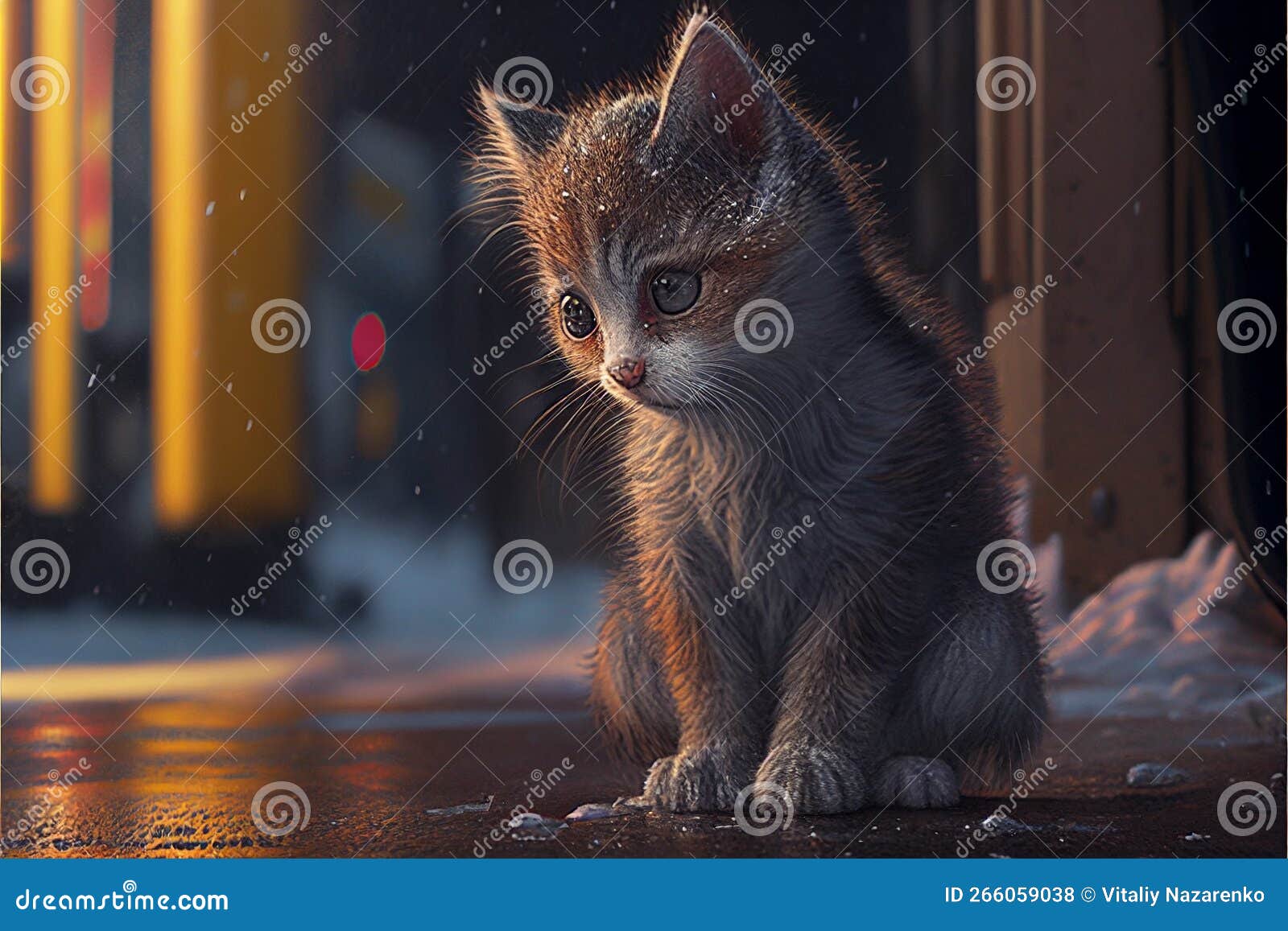 Cute Homeless Cat Gets Wet in the Rain Outside. AI Generated Stock ...