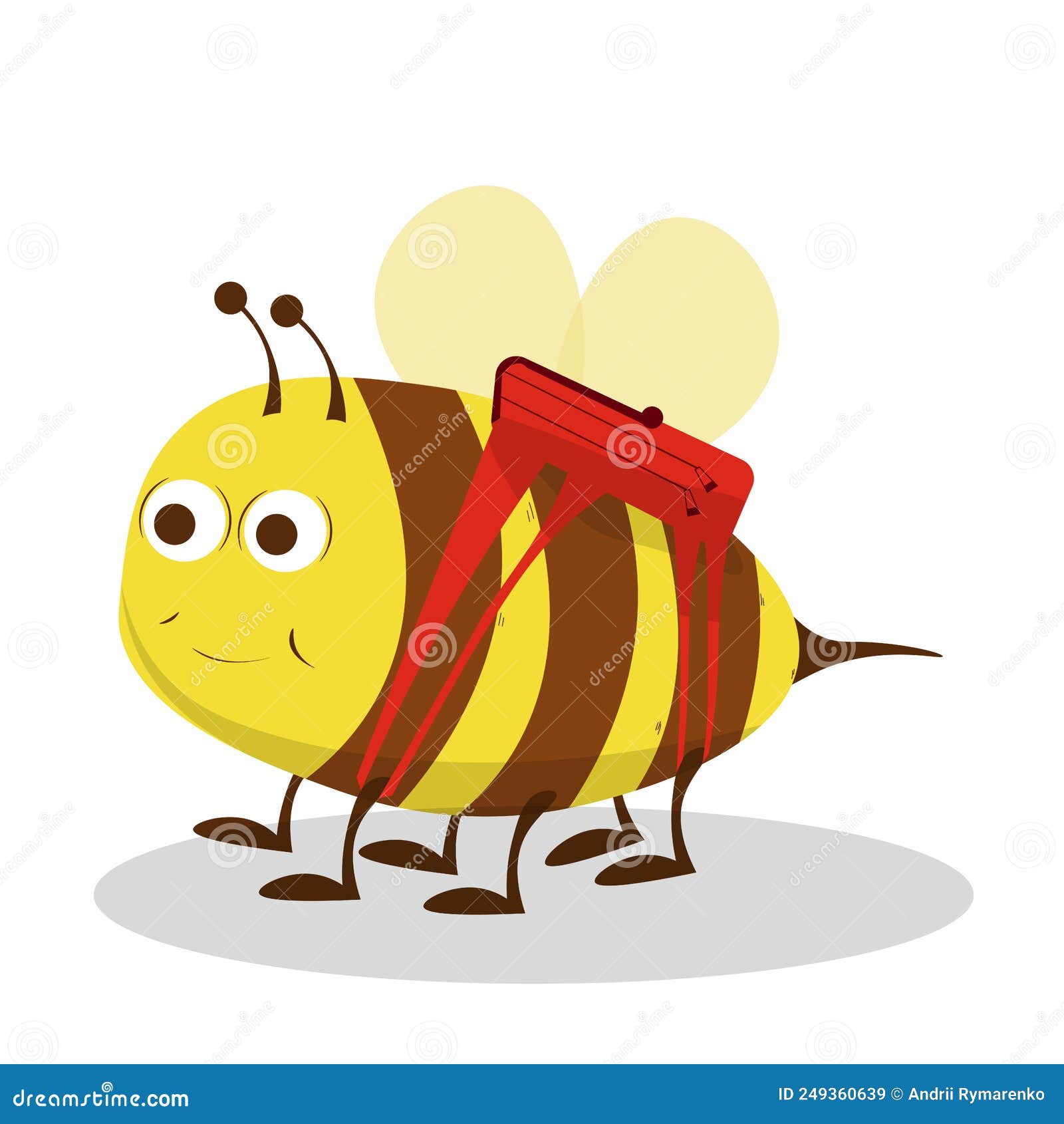 Cute Honey Bee With Red Backpack Lovely Flying Insect Character Cartoon