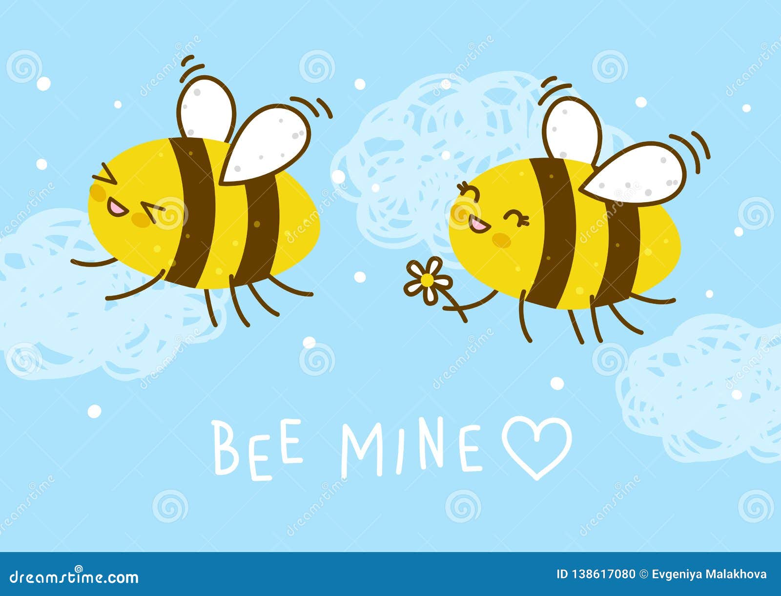 Cute Honey Bees on Blue Sky Stock Vector - Illustration of happy, buzz ...