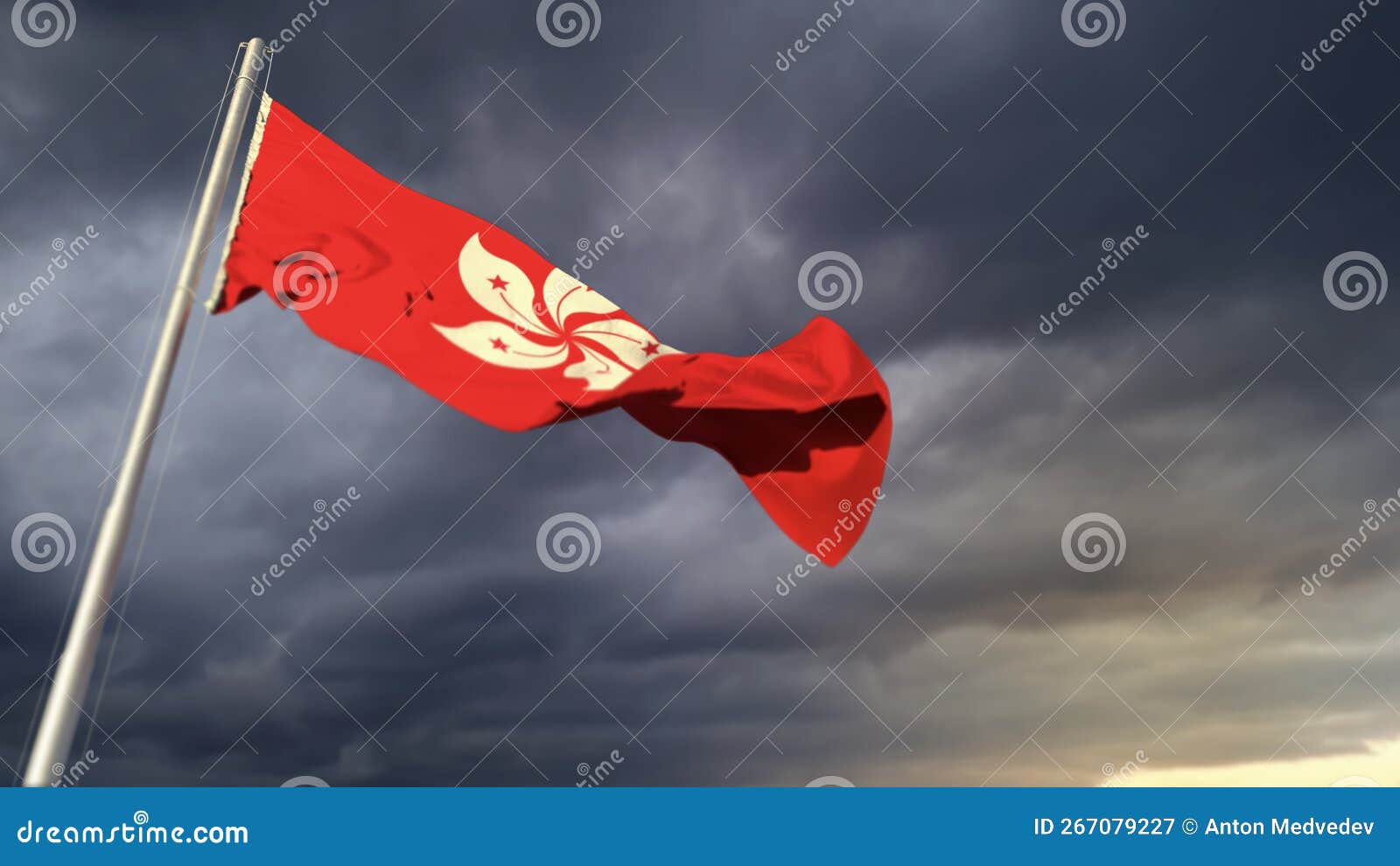 Cute Hong Kong Flag On Heavy Dark Clouds Bg Abstract 3d Rendering Stock Image Image Of Kong