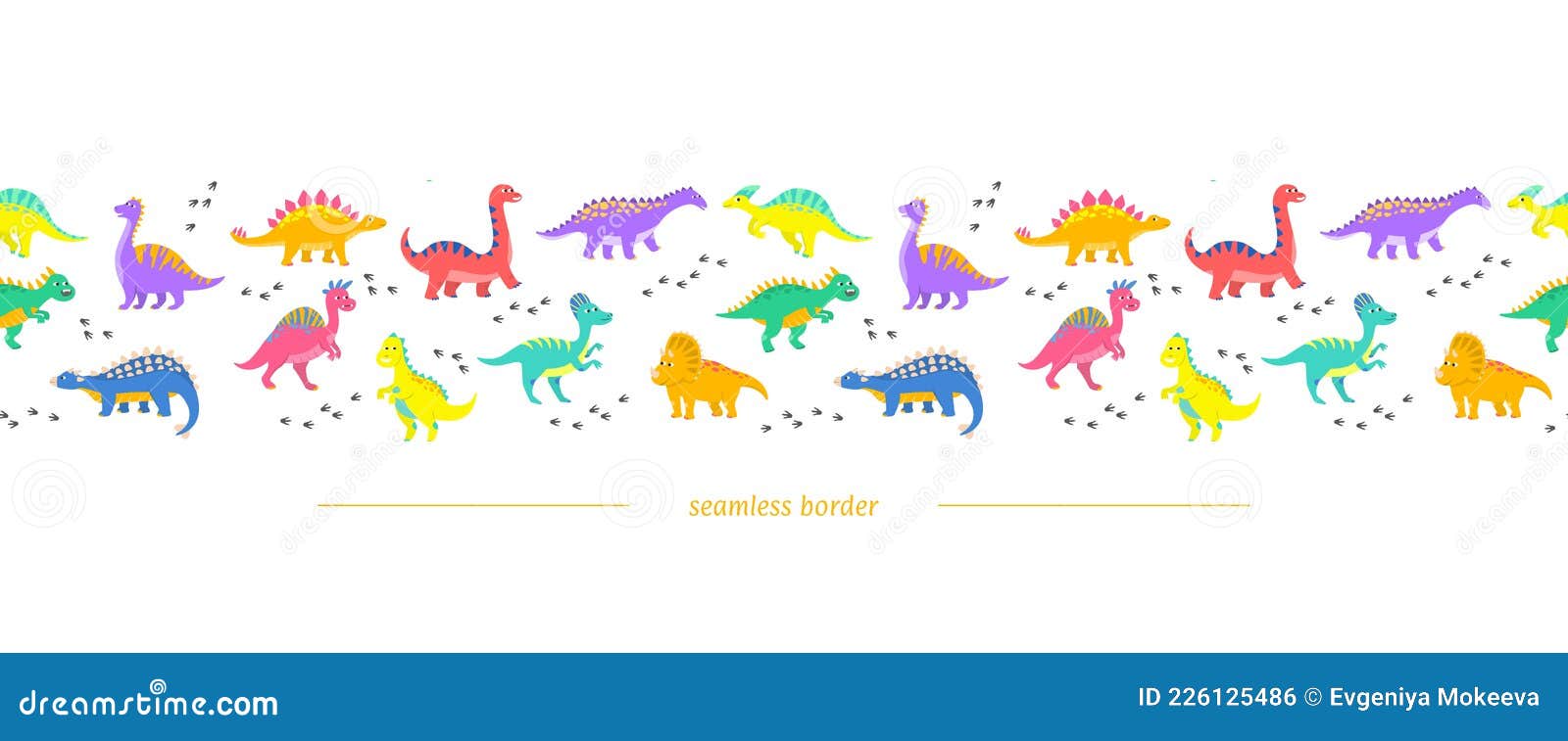 Cute Horizontal Seamless Border with Dinosaurs Stock Vector ...