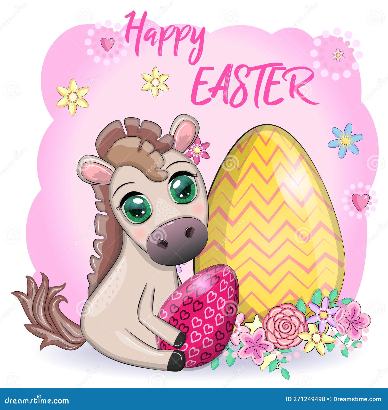 Cute Horse with an Easter Egg. Easter Character and Postcard Stock ...