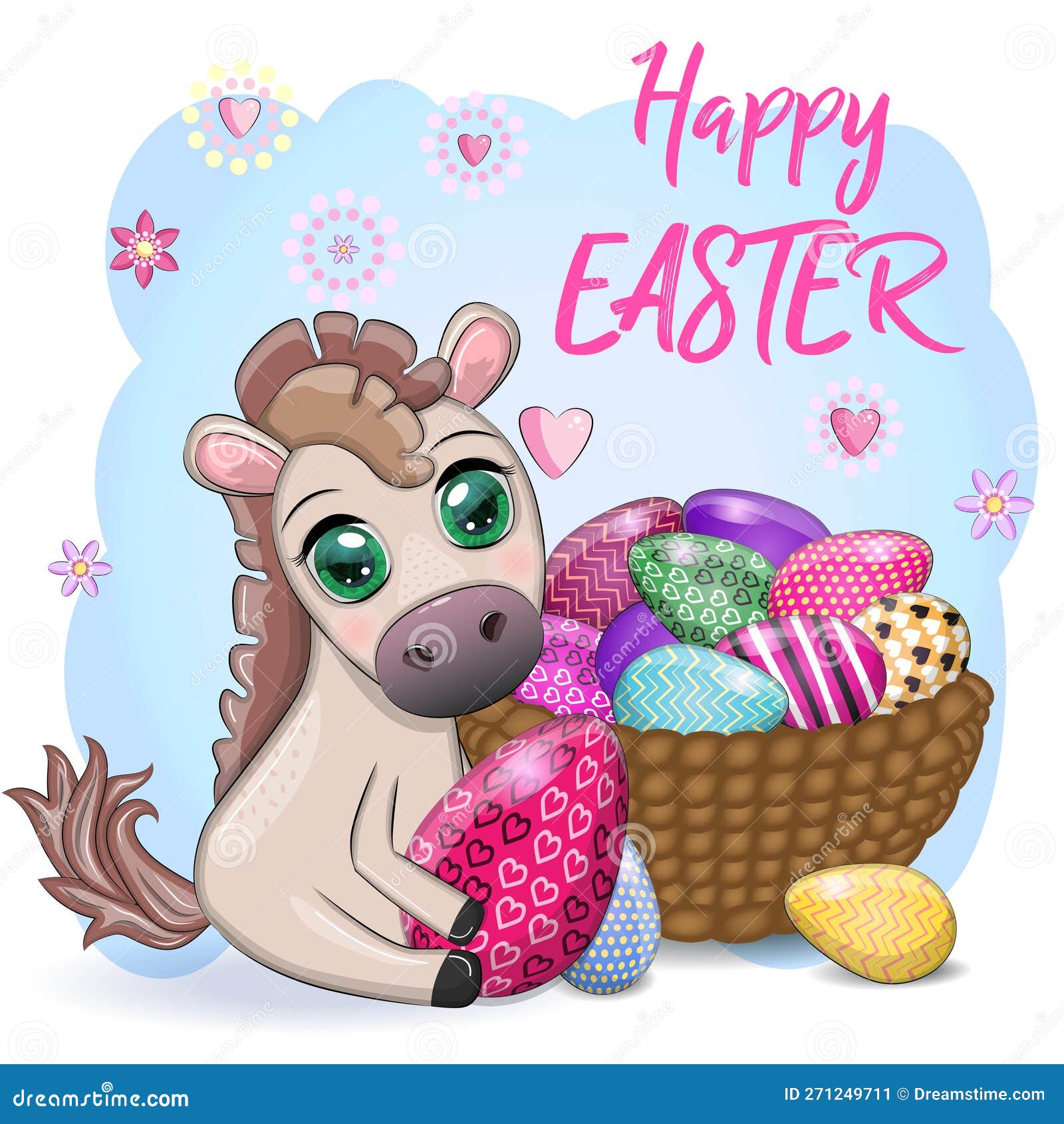 Cute Horse with an Easter Egg. Easter Character and Postcard Stock ...