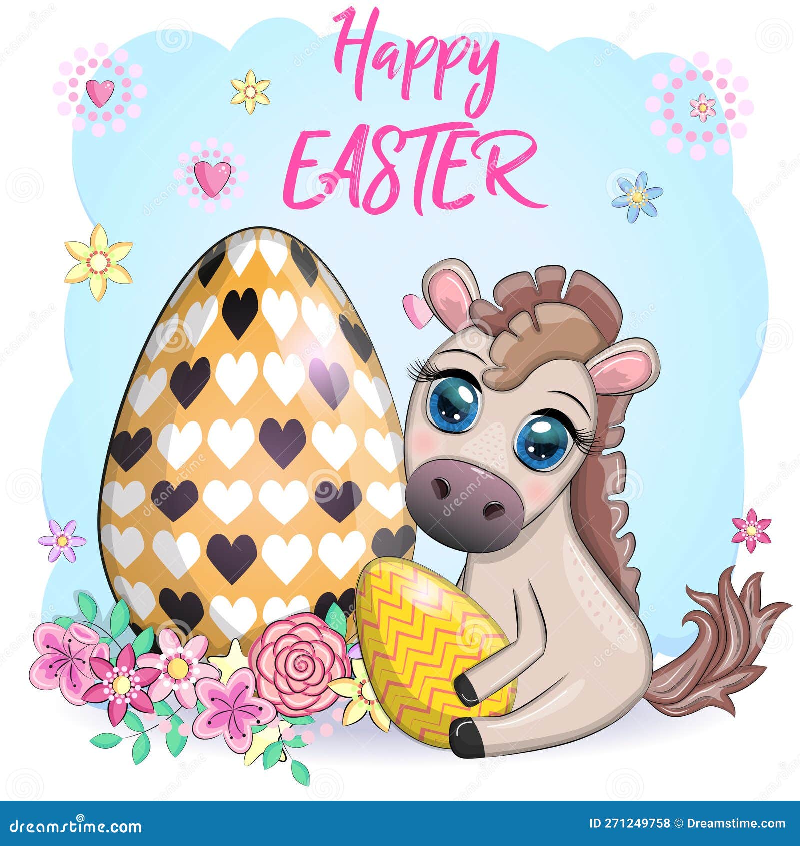Cute Horse with an Easter Egg. Easter Character and Postcard Stock ...