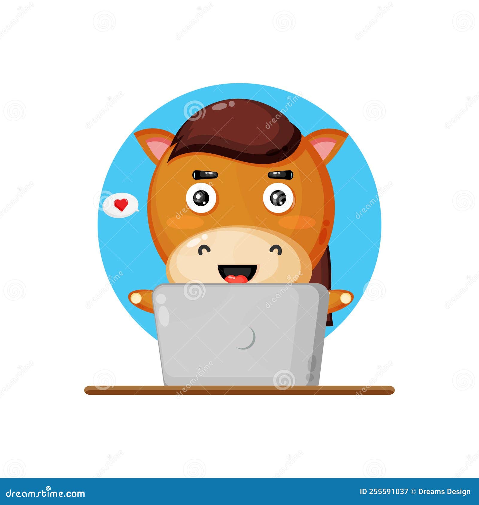 Cute horse using a laptop stock vector. Illustration of horse - 255591037