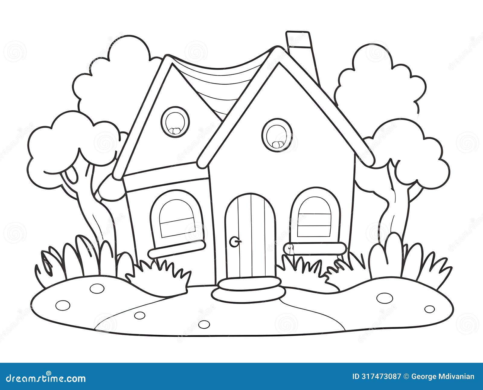 Cute House Drawing Coloring Book Stock Illustration - Illustration of ...