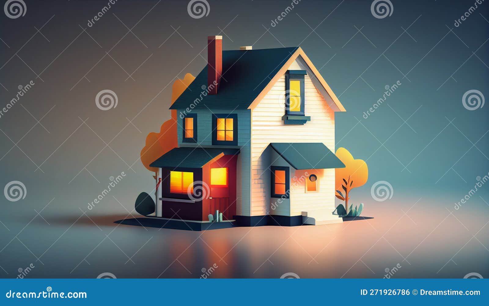 Cute House Front Facade with Lights ,generative AI Stock Illustration ...
