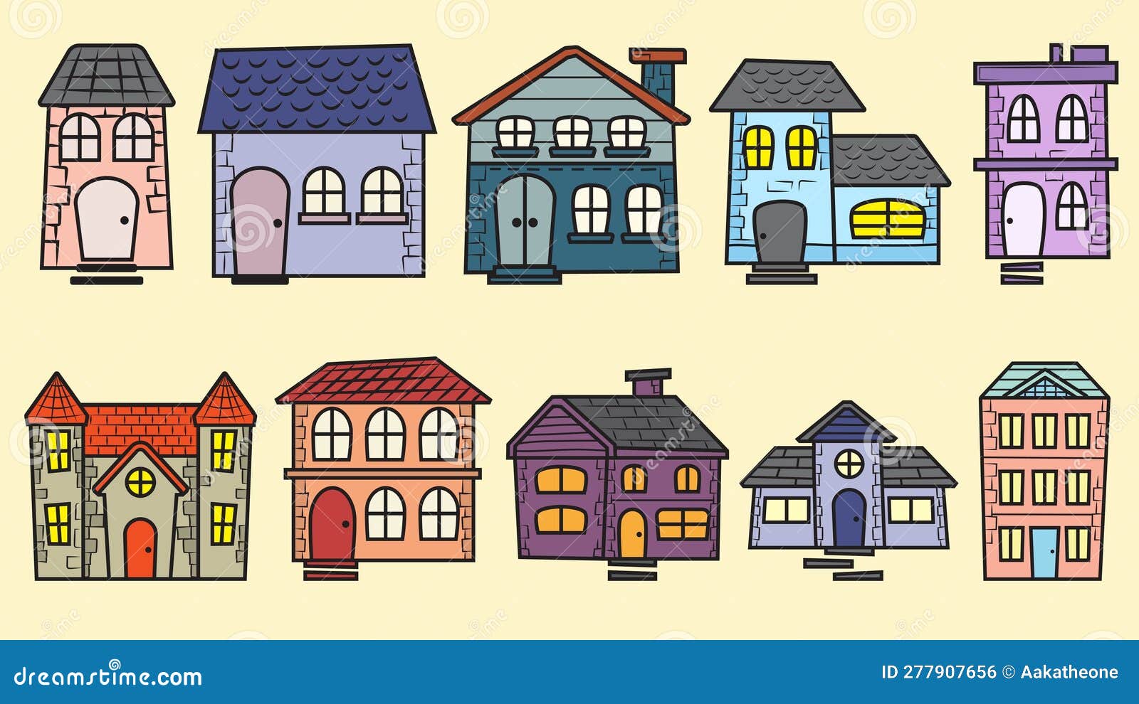 Cute Property Building House Illustration Set Stock Vector ...