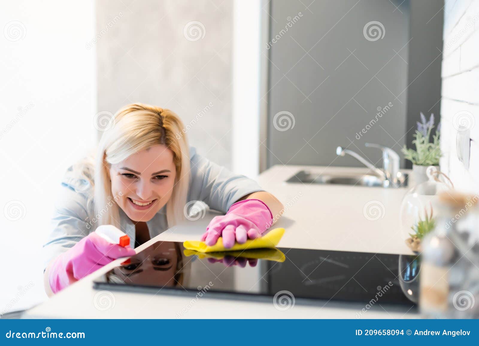 Cute Housewife Cleaning the Kitchen Cleaning the Kitchen Stock Photo ...