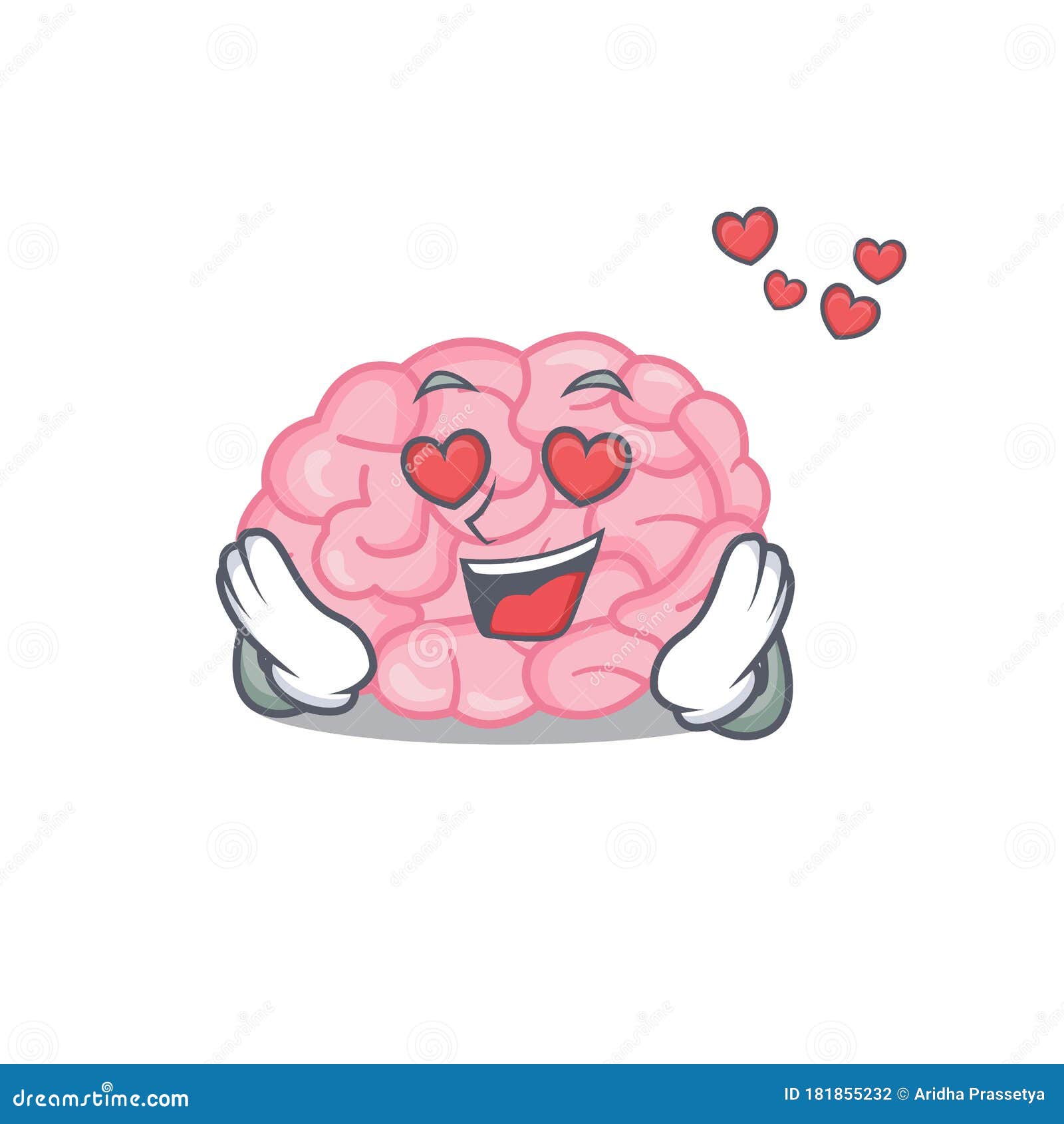 Cute Human Brain Cartoon Character Has a Falling in Love Face Stock ...