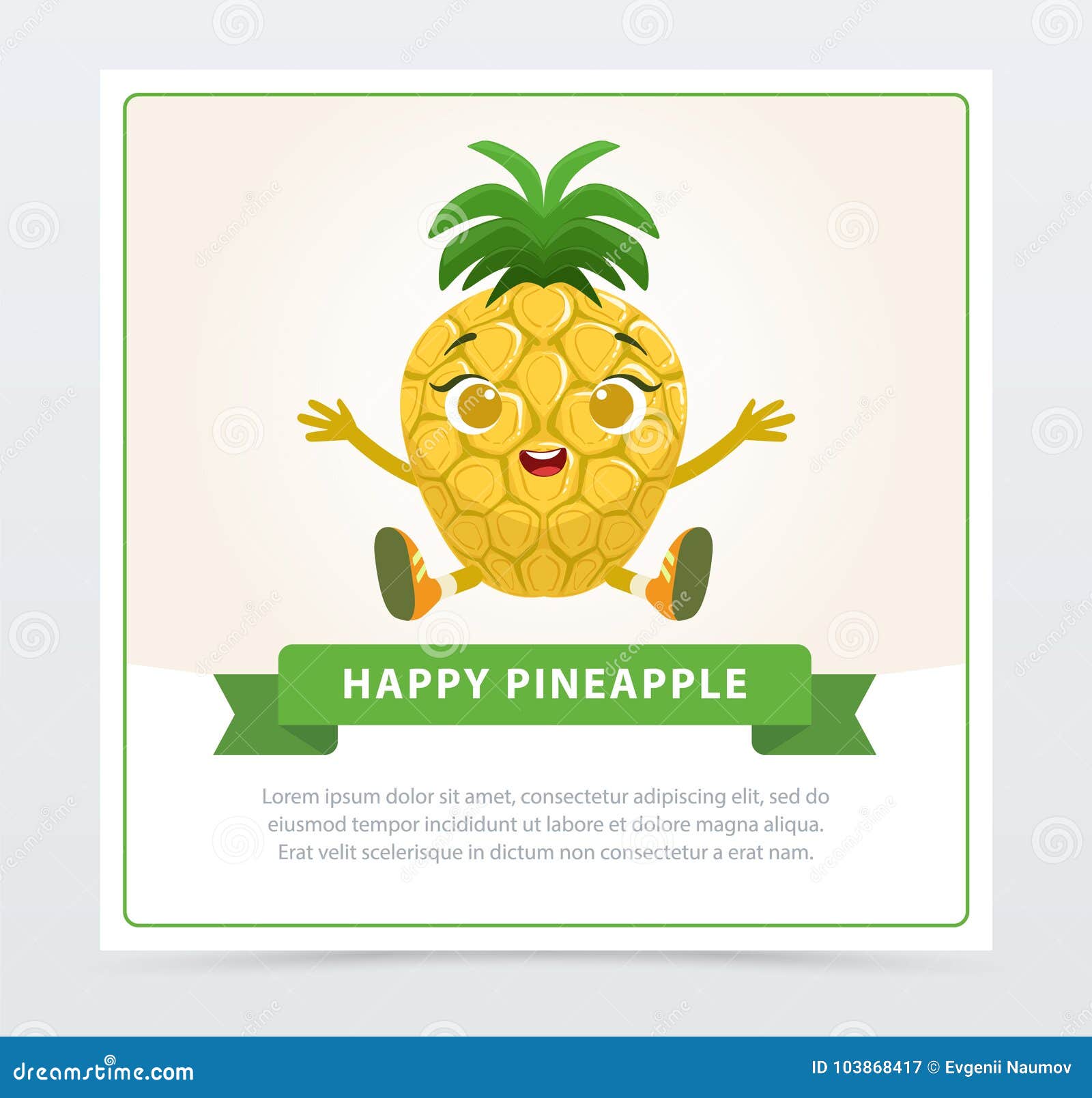 Cute Humanized Ananas Fruit Character, Happy Pineapple Banner Flat ...