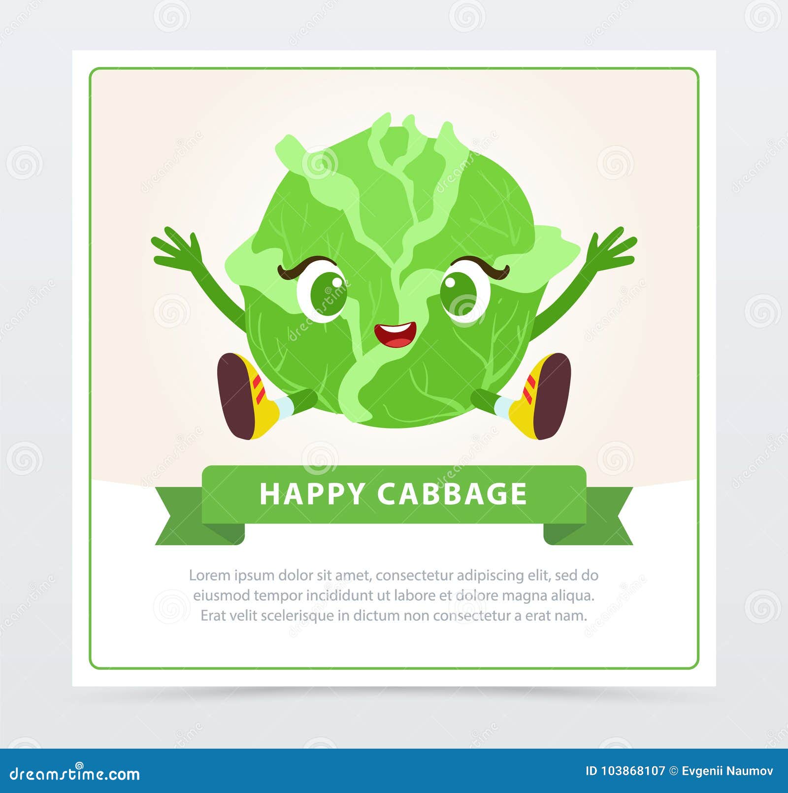 Cute Humanized Cabbage Vegetable Character, Happy Cabbage Banner Flat ...