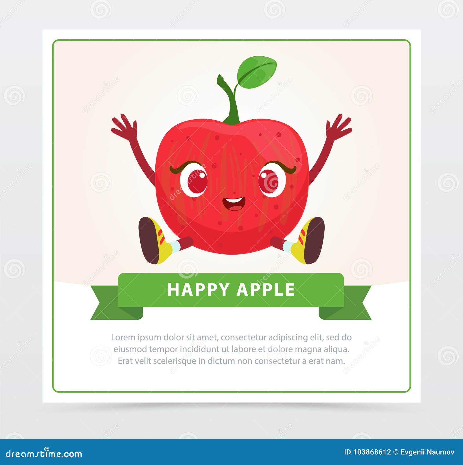 Cute Humanized Red Apple Fruit Character, Happy Apple Banner Flat ...