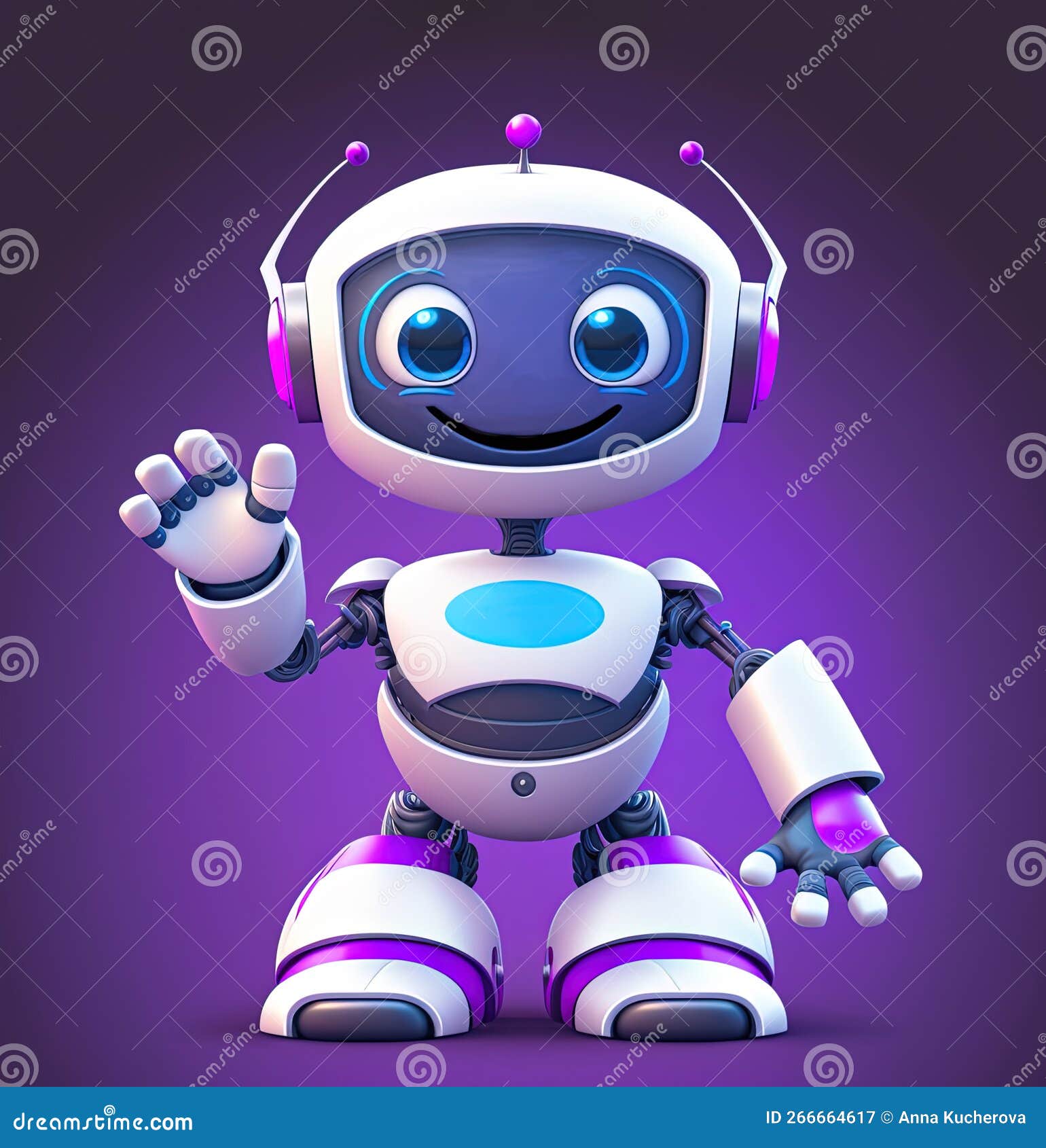 Cute Humanoid Robot Full Body Over Dark Background Waving Hello ... Cute Humanoid Robot Full Body Over Dark Background Waving Hello ...