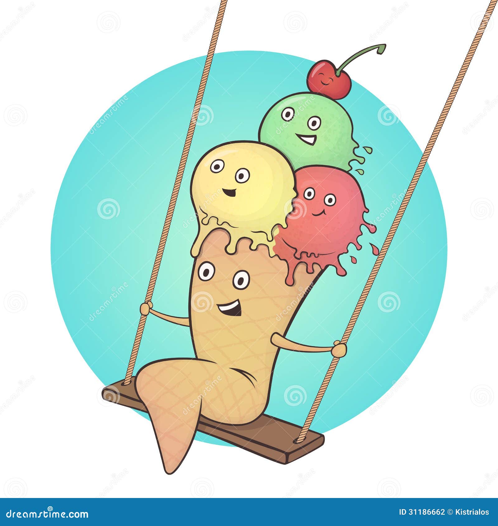 Cute Ice Cream Character on a Swing Stock Vector - Illustration of ...