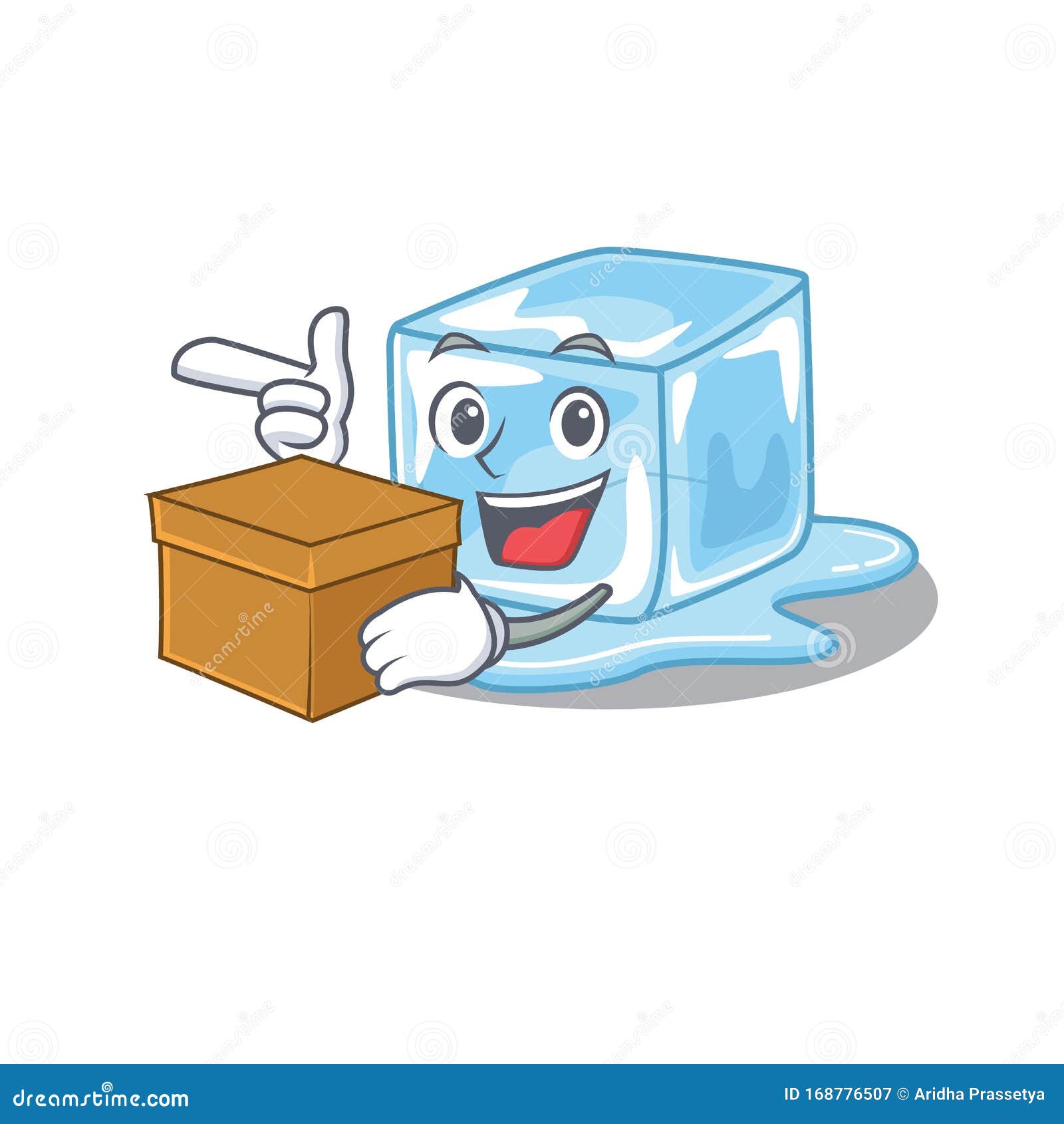 Cute Ice Cube Cartoon Character Having a Box Stock Vector ...