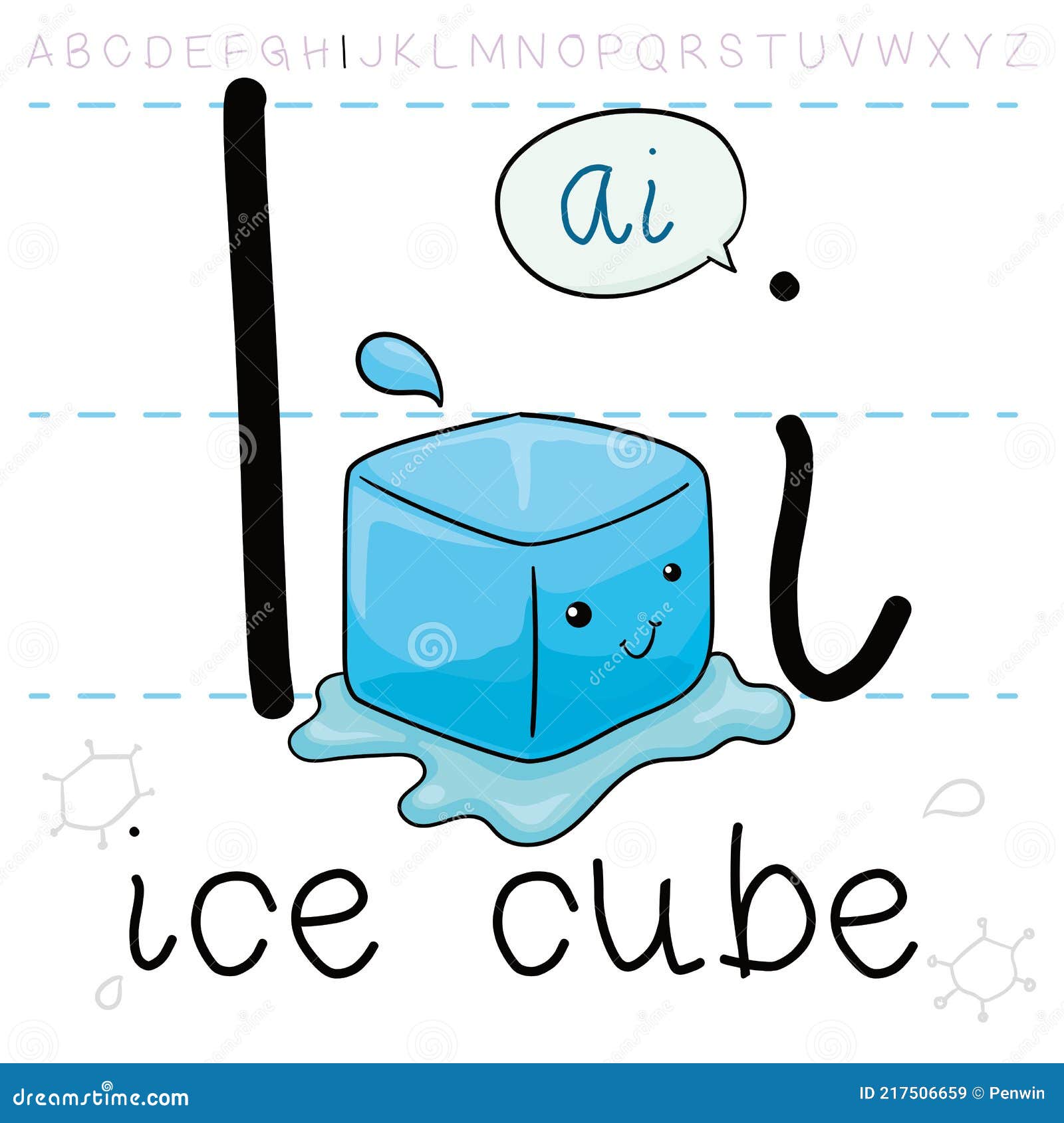 Cute Ice Cube Practicing the Alphabet Lesson, Vector Illustration Stock ...
