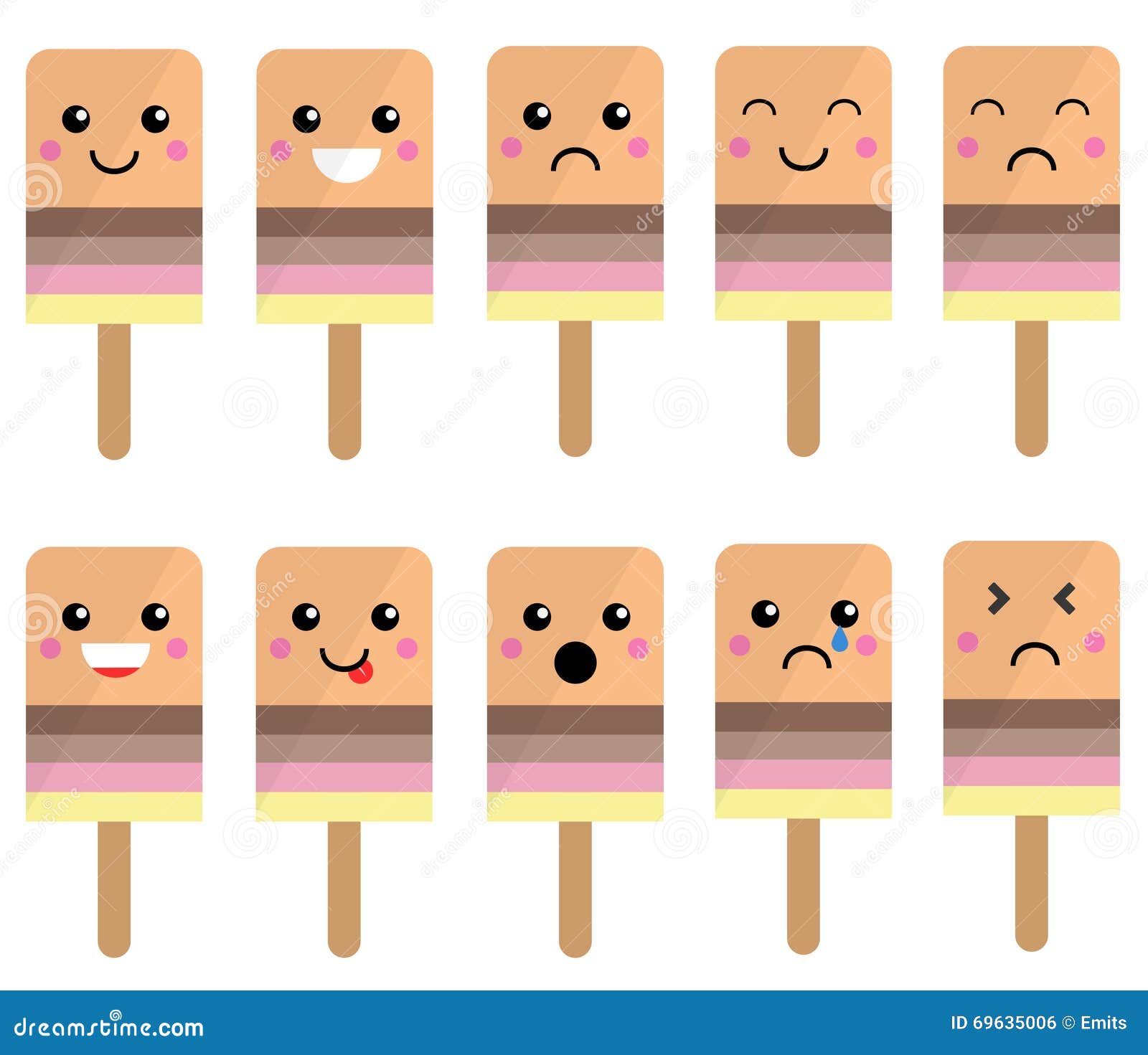 Cute Ice Lolly Faces with Expressions Stock Illustration - Illustration ...