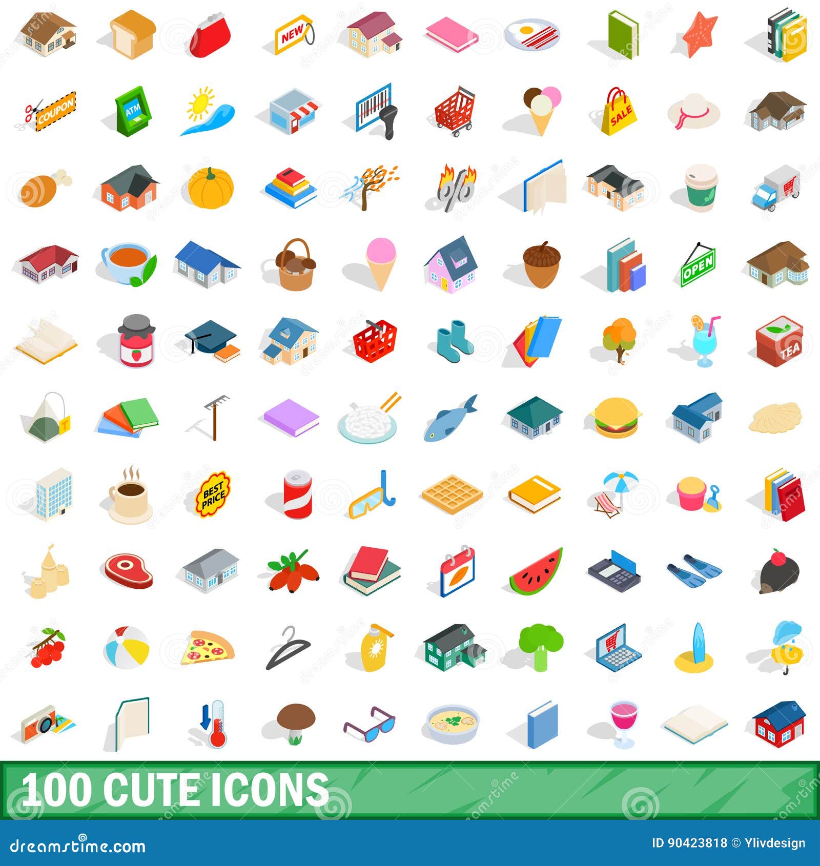 100 Cute Icons Set, Isometric 3d Style Stock Vector - Illustration of ...
