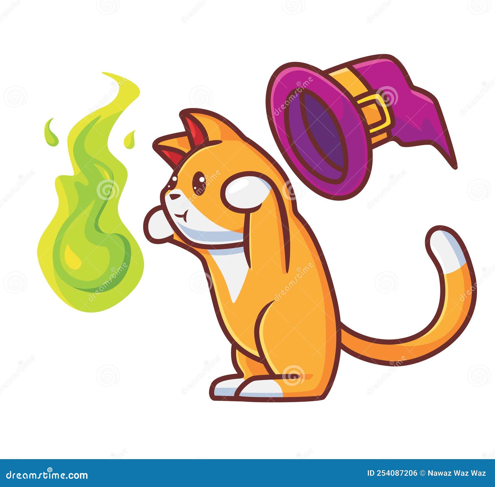 Cute Wizard Cat Using a Magic Fire. Isolated Cartoon Animal Halloween ...