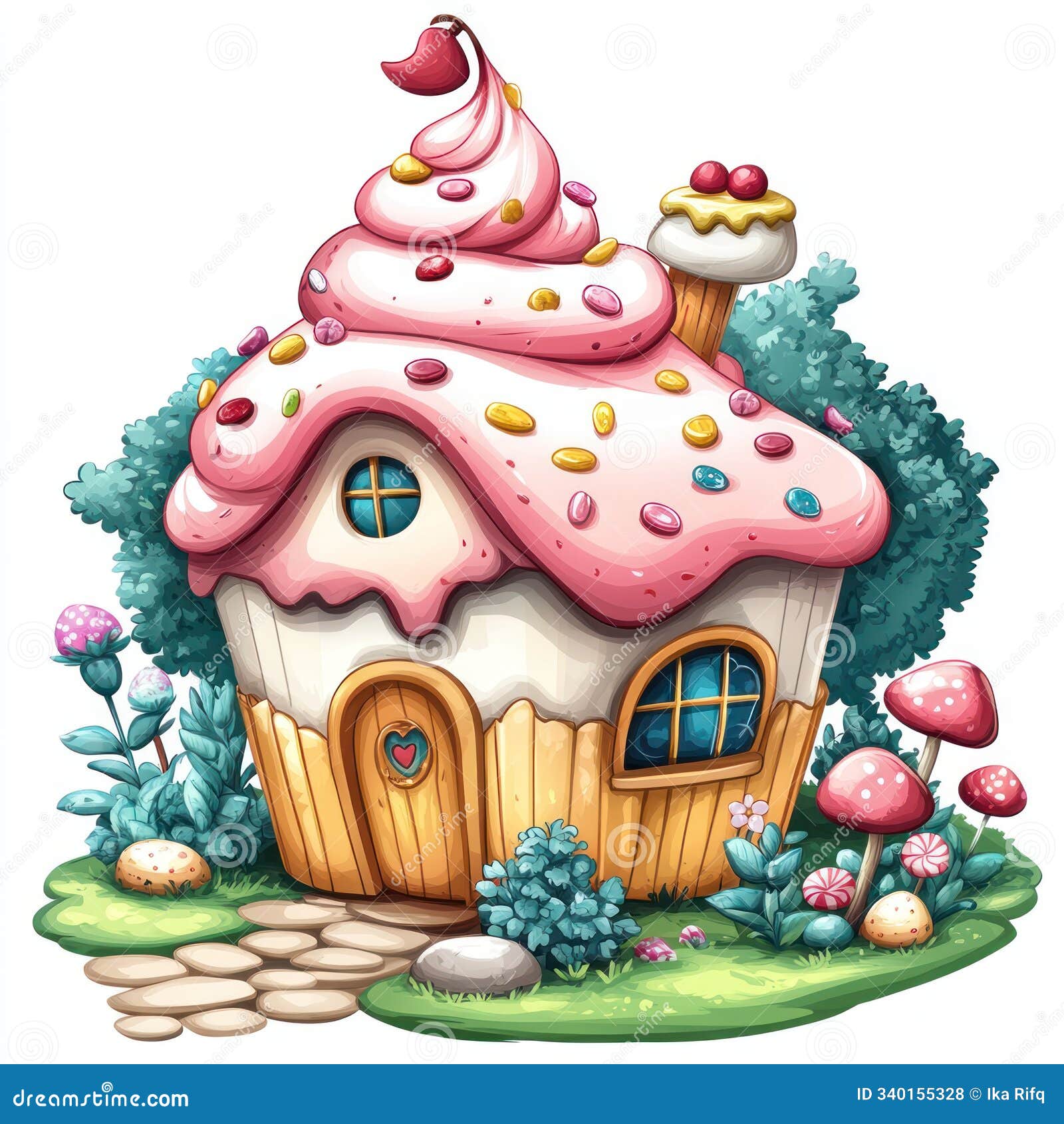 Cute Illustration of a Cupcake House with a Cherry on Top Stock ...