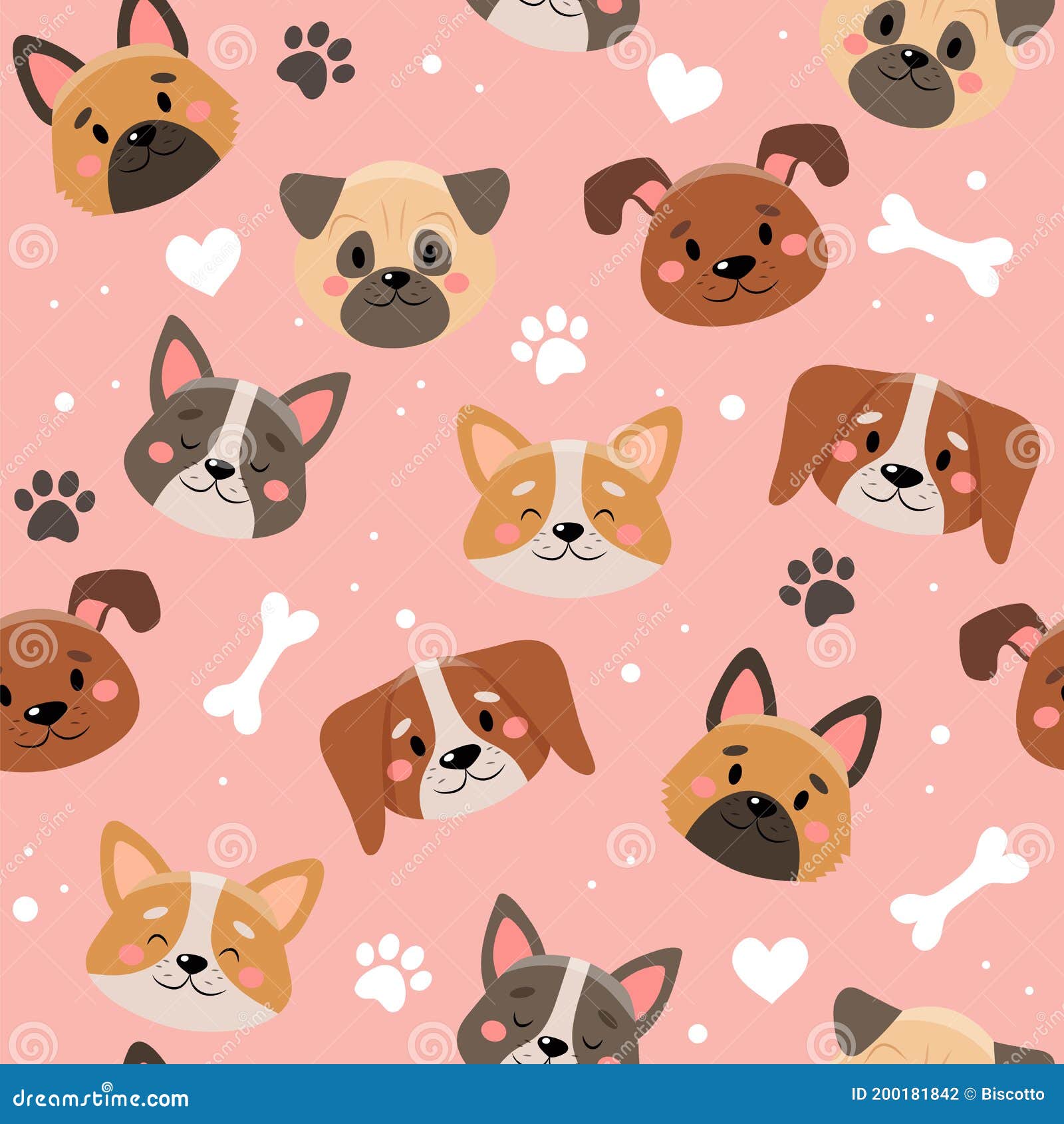Cute Pets Pattern with Different Dogs. Illustration in Flat Style Stock ...